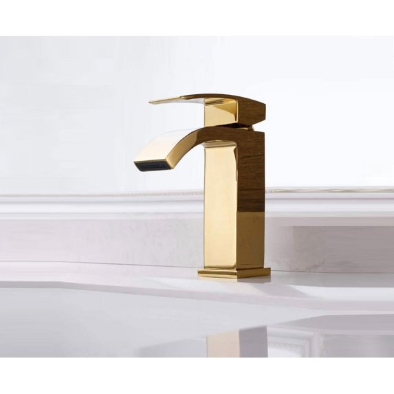 MAX Faucets Bathroom Faucet Shiny Gold Waterfall Single Handle ...