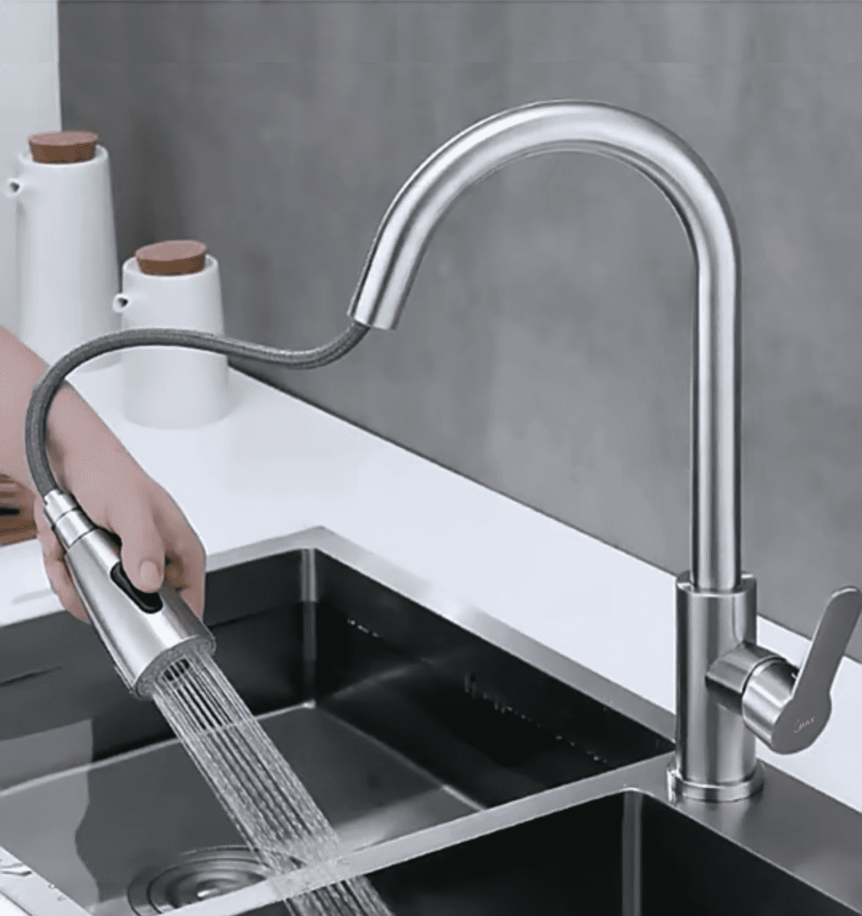 MAX Faucets Pull-Out Kitchen Faucet Single Handle 16" Brushed Nickel ...