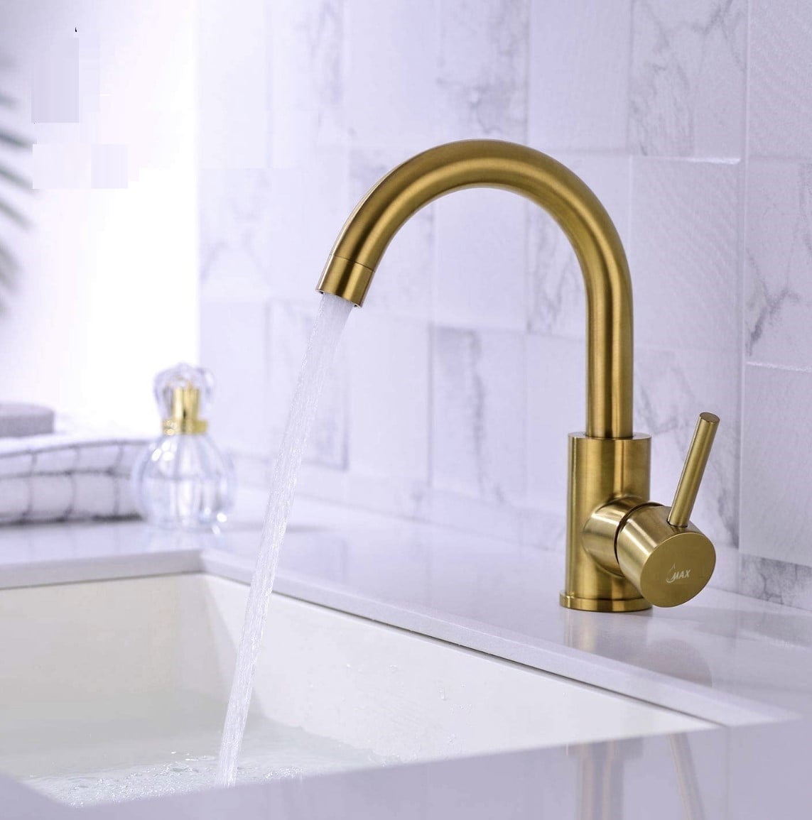 MAX Faucets Side Handle Swivel Bathroom Faucet Brushed Gold Finish ...