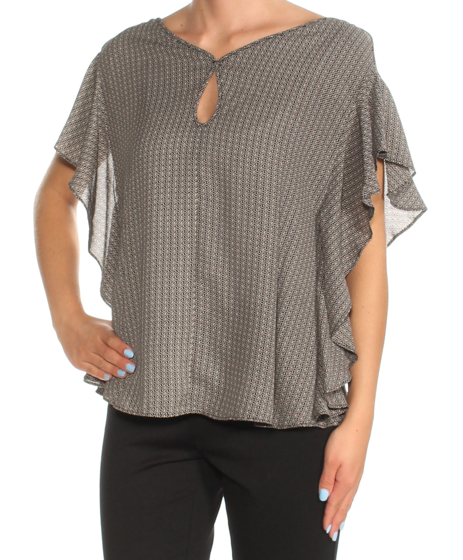 MAX JEANS Womens Black Ruffled Dolman Sleeve Keyhole Top Size: XS ...