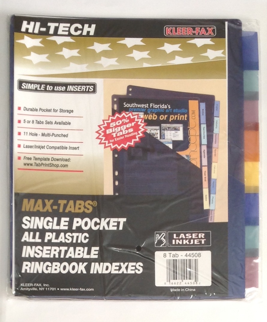 MAX-TABS Single Pocket All Plastic Insertable Multi-Punched Indexes ...