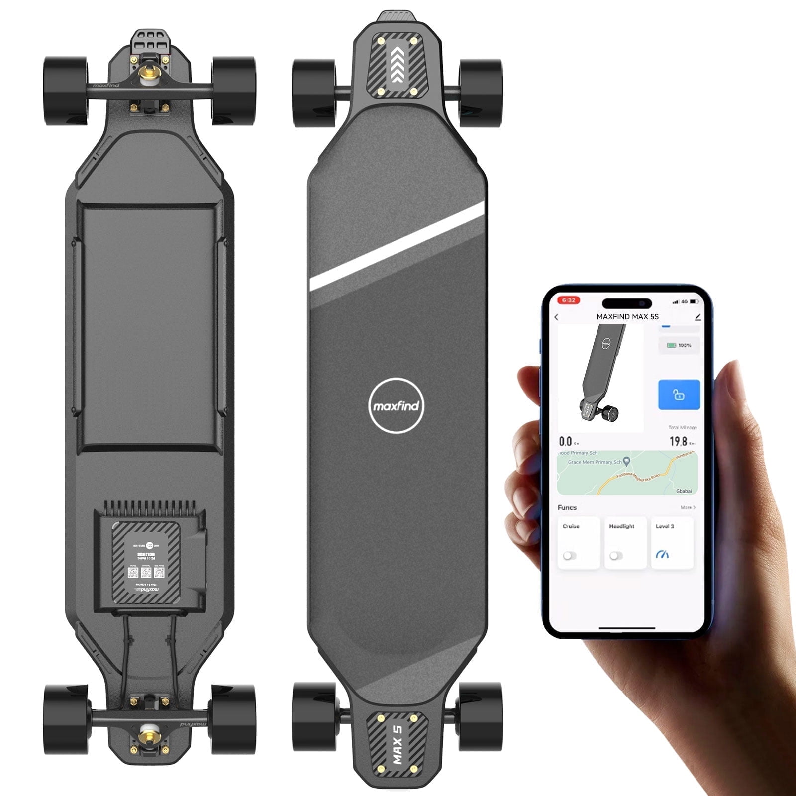 MAXFIND MAX5S Electric Skateboard with Remote, Up to 24 Mph Top Speed ...