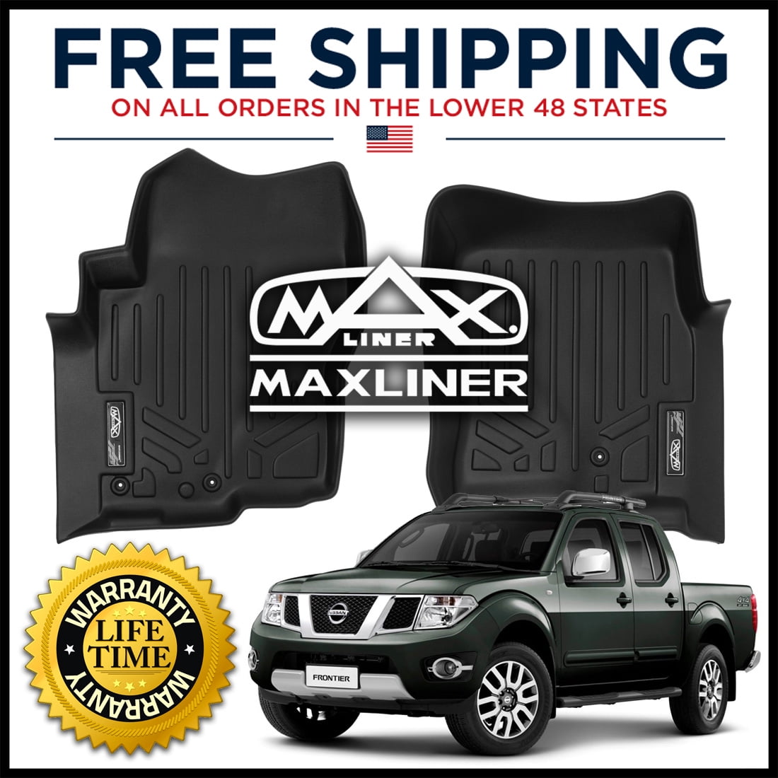 MAXFLOORMAT Front 1st Row Floor Liner Mats BLACK For Nissan Frontier ...