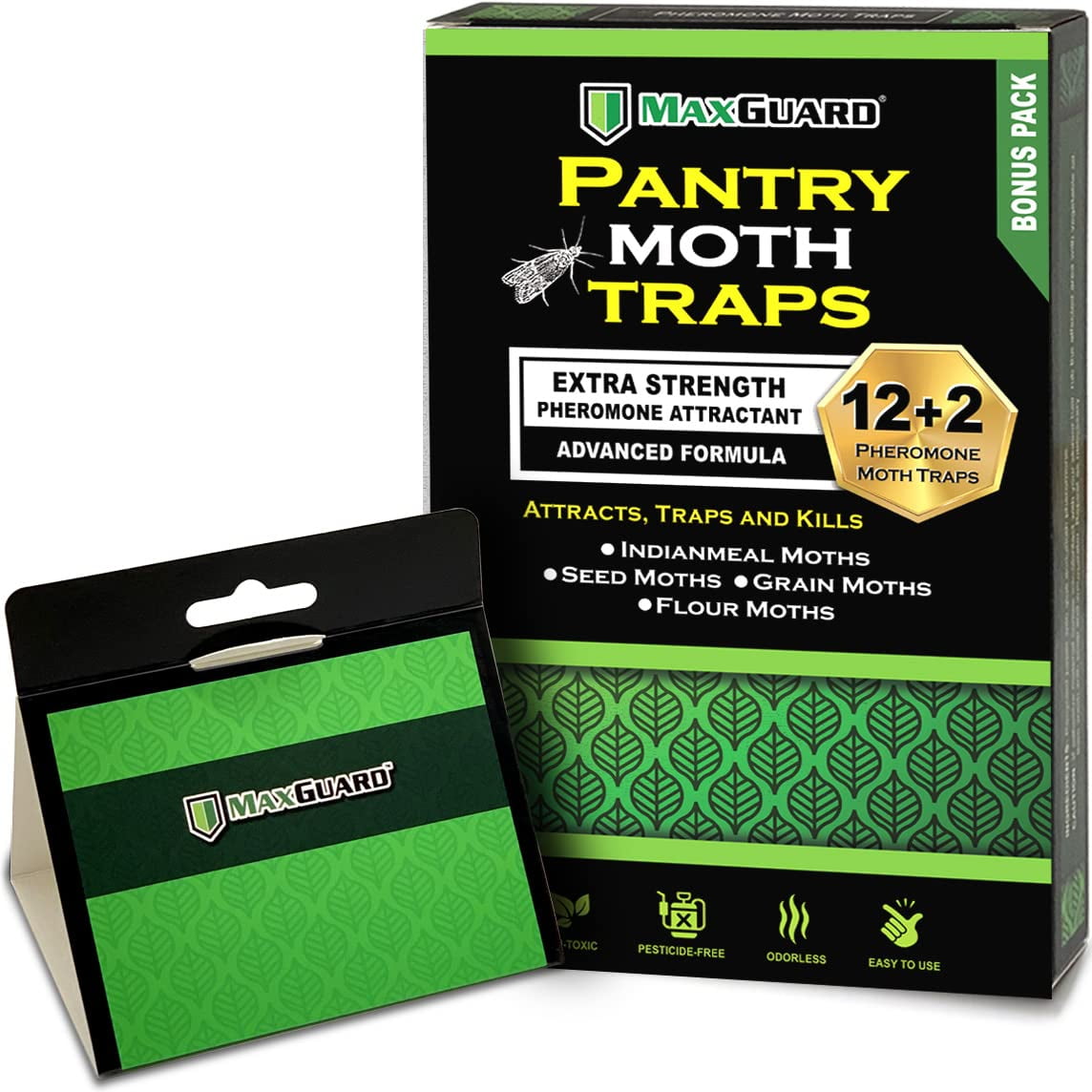 MAXGUARD Pantry Moth Traps (12 Pack SMR+2 Free) Extra Strength Pheromones | Non-Toxic Sticky ...