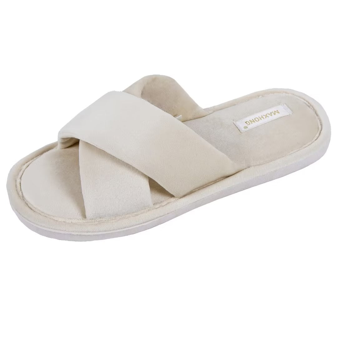 MAXHONG Cross Band House Slippers for Women Open Toe ,Soft Spa Slippers ...