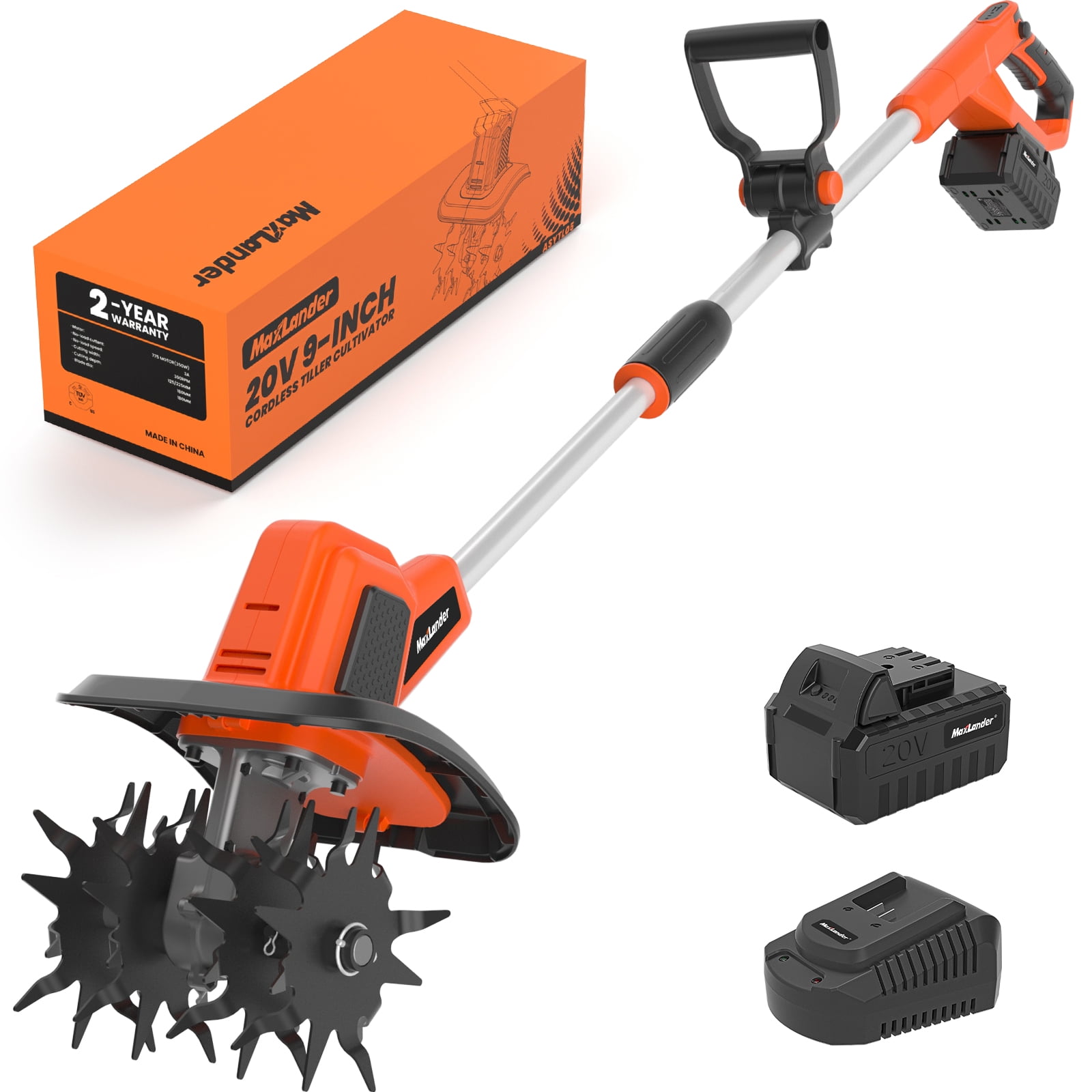 MAXLANDER 20V Cordless Tiller Cultivator, 9-Inch Electric Garden Tiller ...