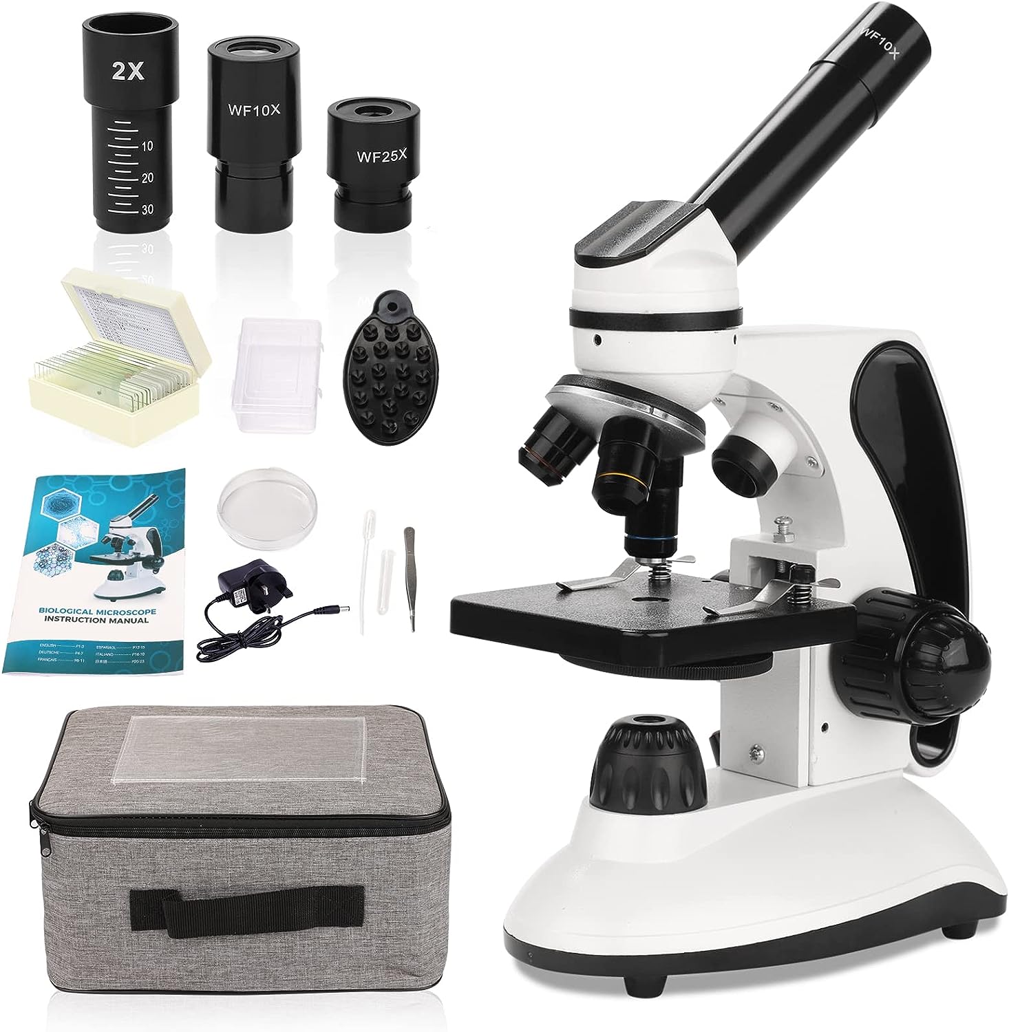 AmScope 40x-1000x Student Metal Compound Microscope with ABS Case, 10pc ...