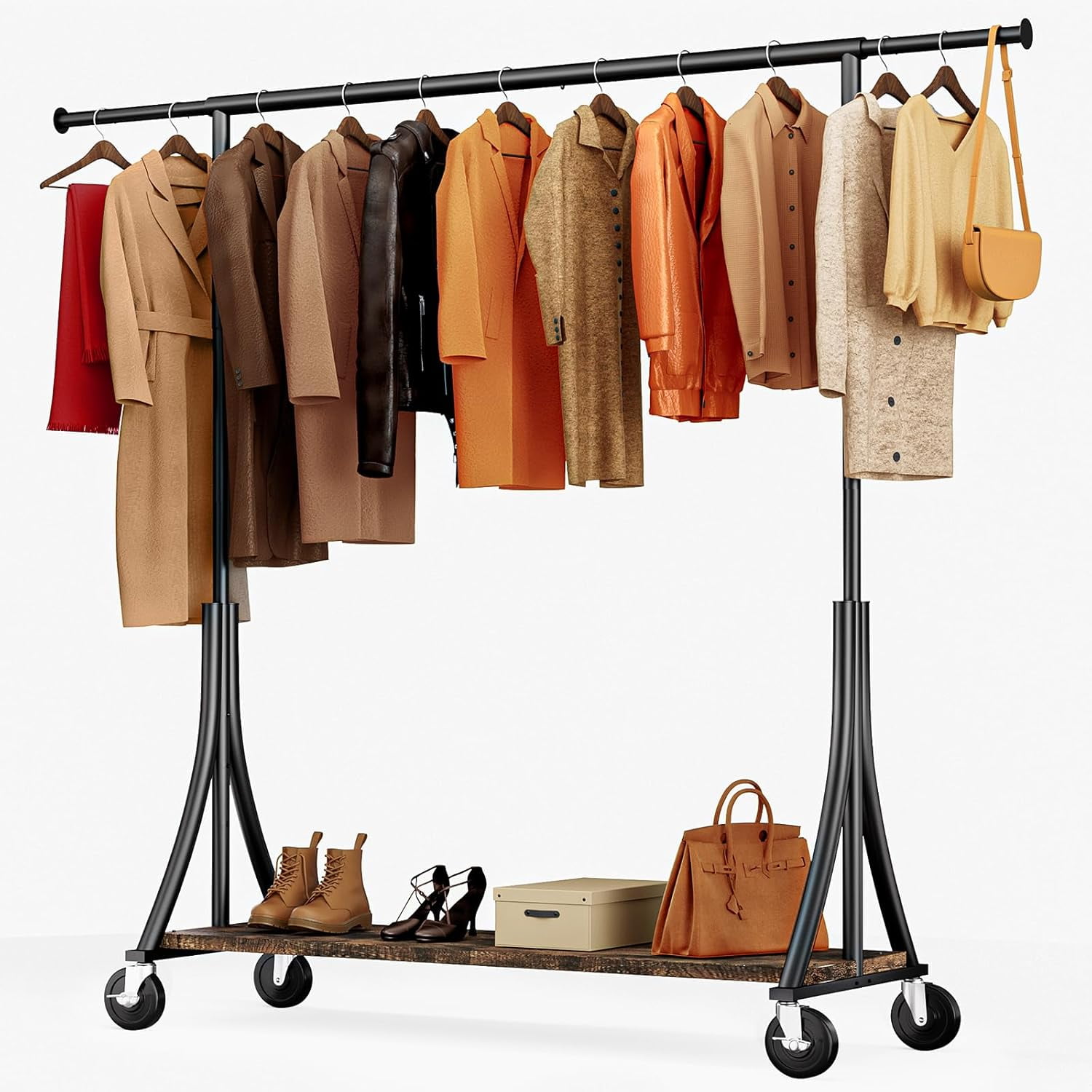 MAXLEAD Clothes Rack, Clothing Rack with Wood Shelves 500 LBS Heavy ...