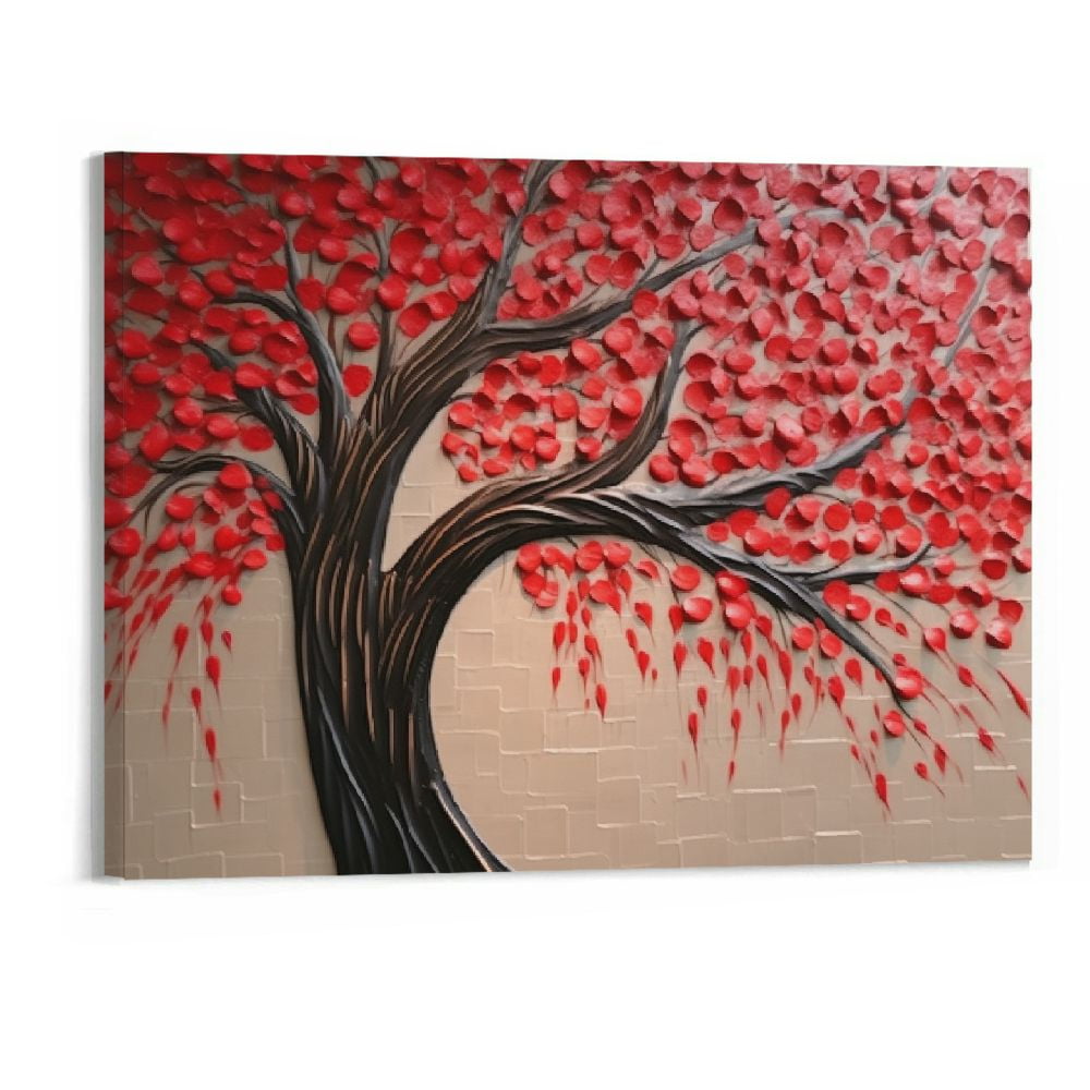 MAXPRESS Red Flower Oil Paintings on Canvas Wall Art Ready to Hang for ...