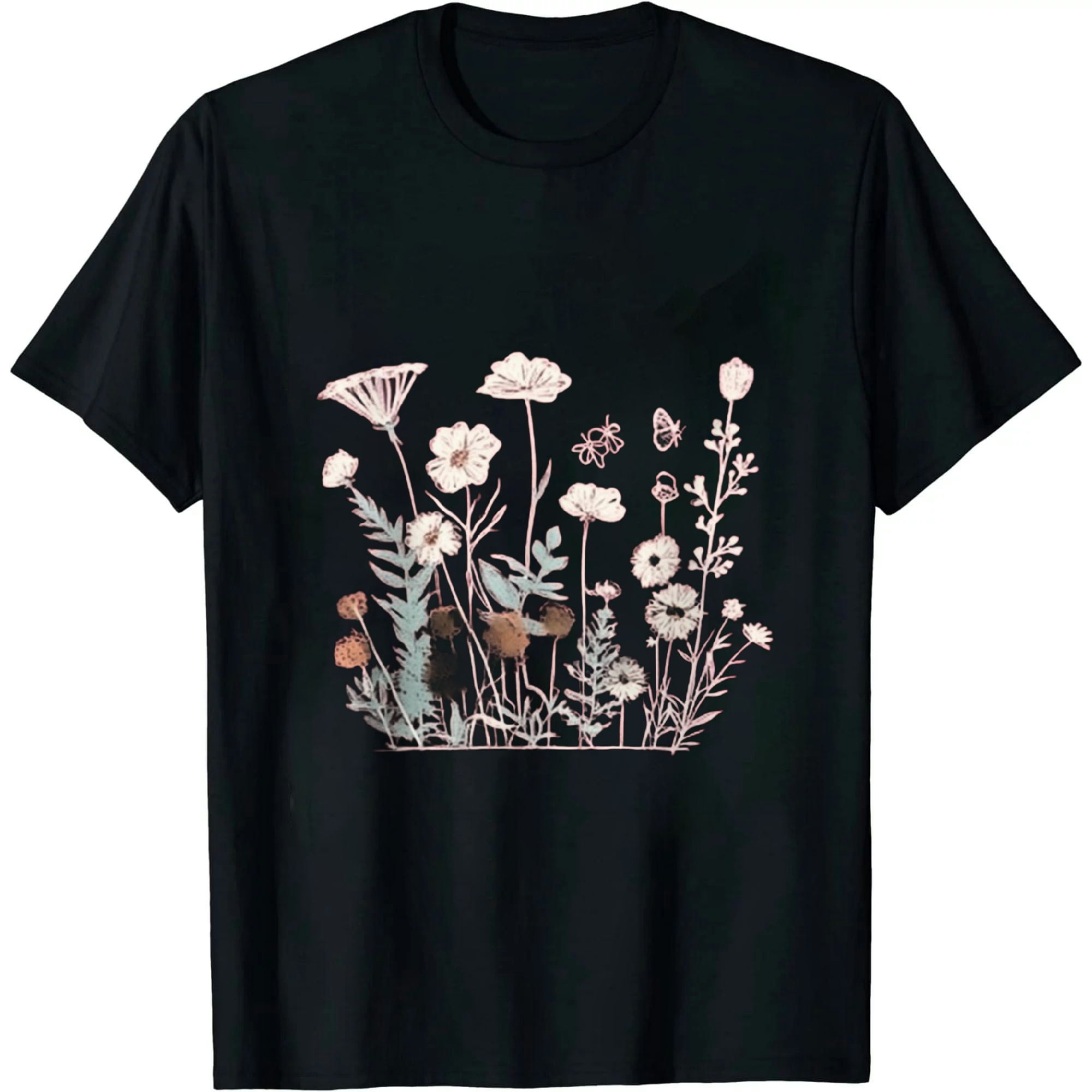 MAXPRESS Wildflower Shirts for Women Floral Graphic Tees Summer Flower ...