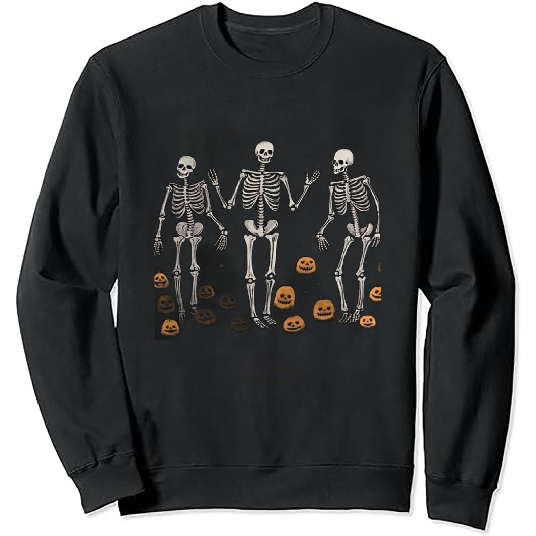 MAXPRESS Women men Dancing Skeleton Sweatshirts Long Sleeve Pumpkin Head Shirts Spooky Season ...