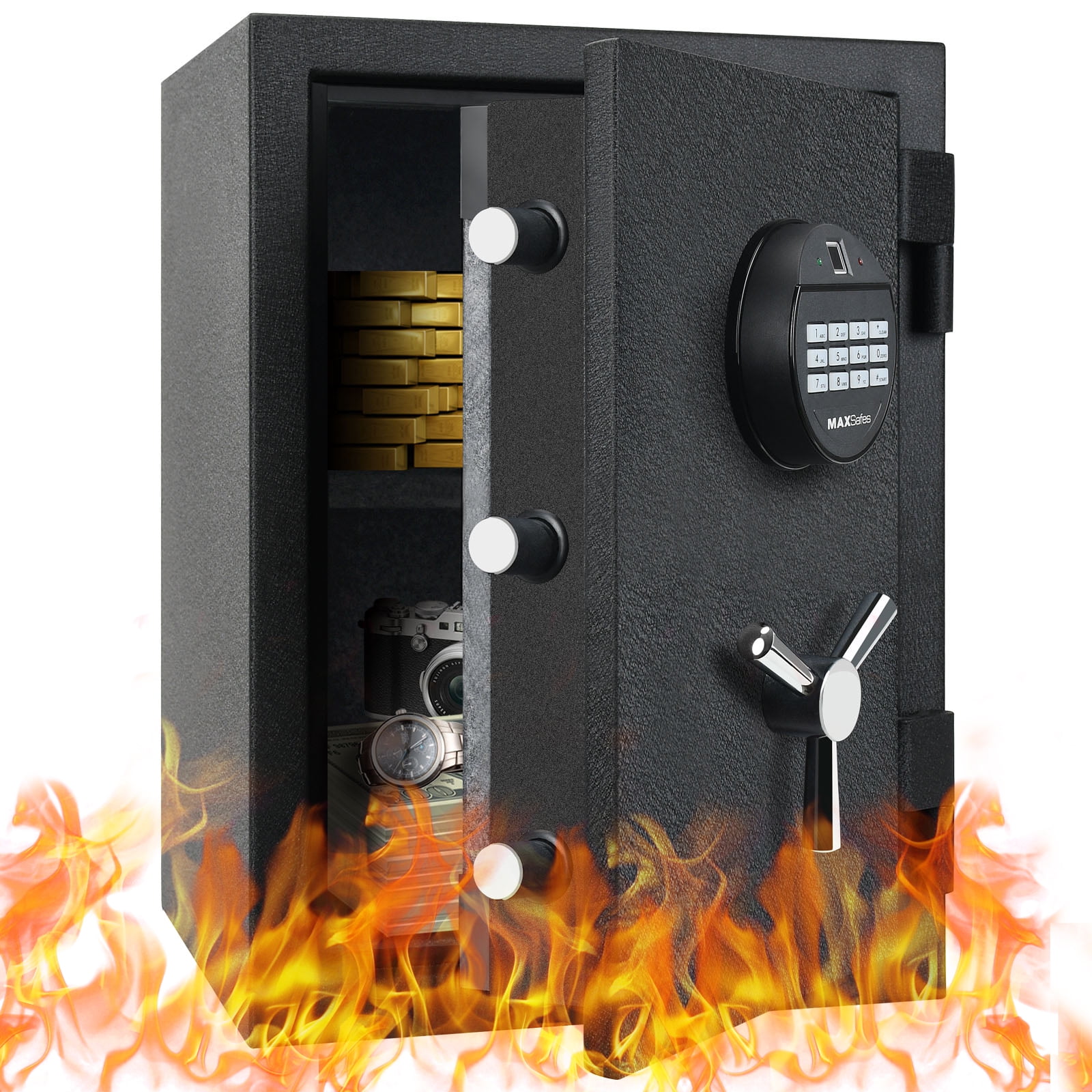 MAXSafes Large Security Resistant Fireproof Safe Box, Fingerprint Entry ...