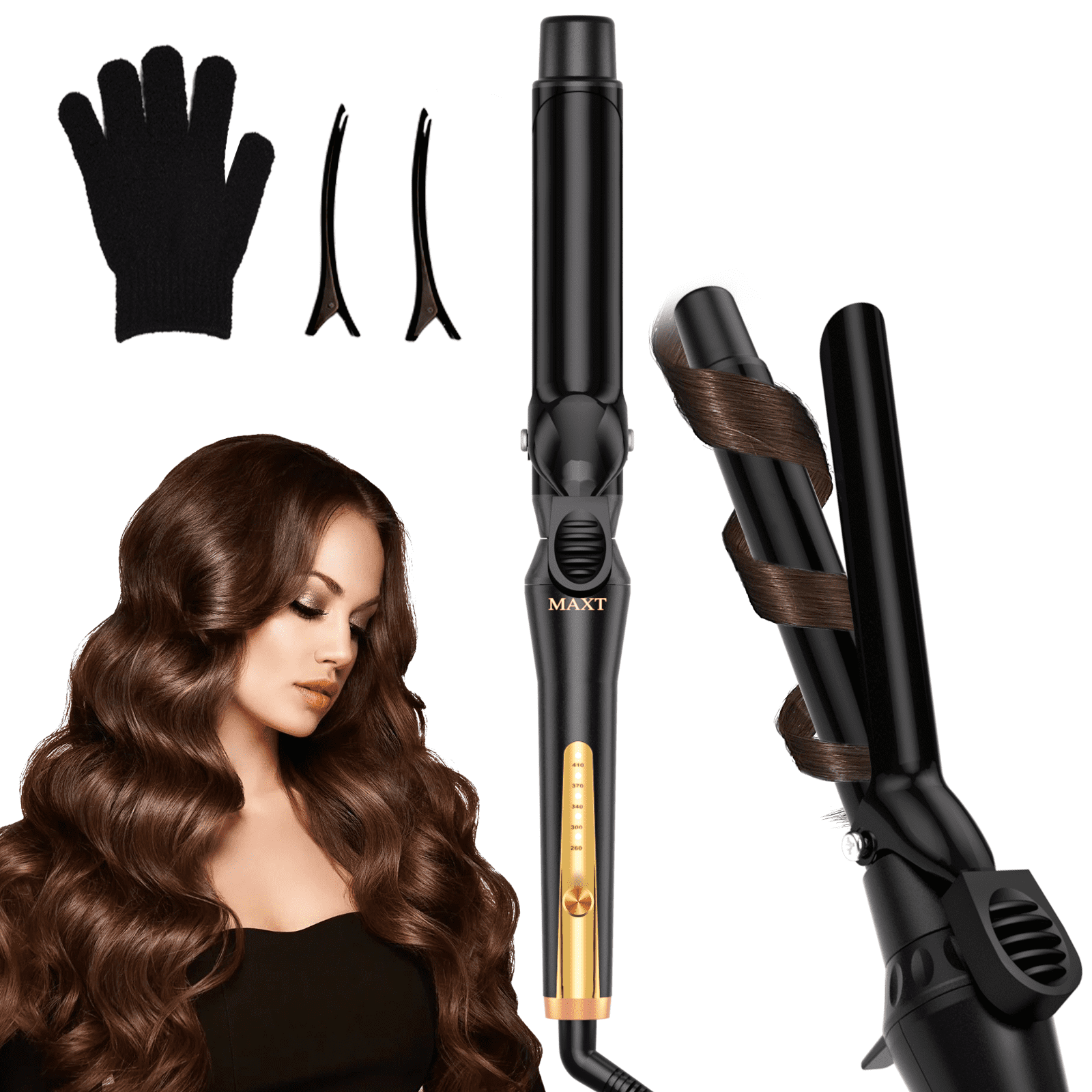 MAXT Double Ceramic Curling Iron, 1-1/4 Inch Barrel Produces Classic ...