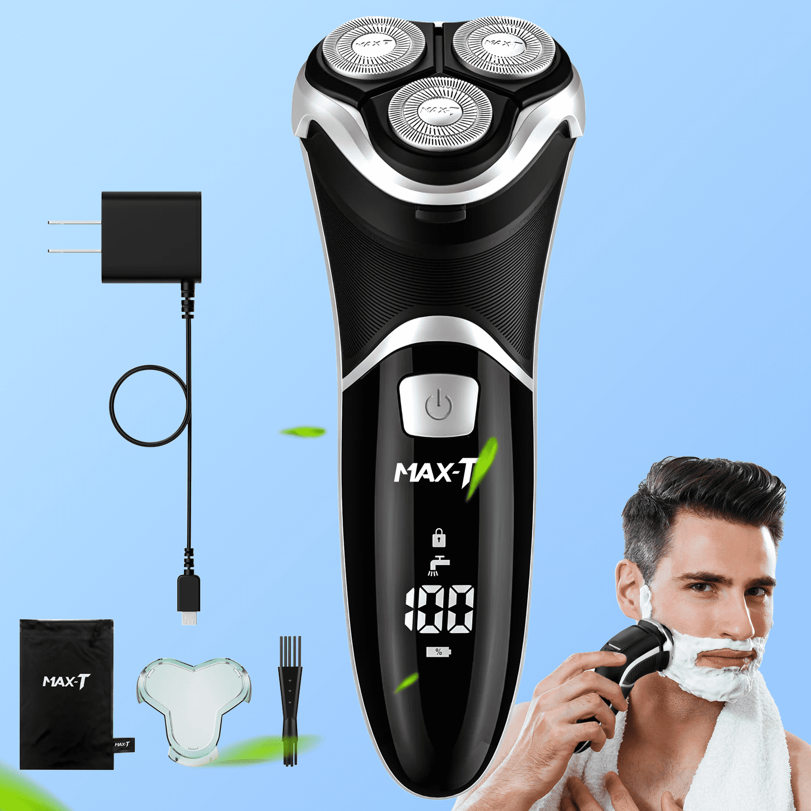 MAXT Electric Razor for Men Rechargeable IPX7 Waterproof Wet Dry Electric Shaver with Pop up Trimmer and LED Display for Dad Husband