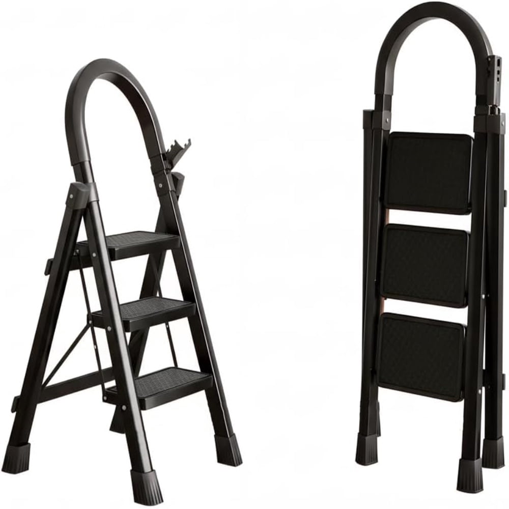MAXVINI 3 Step Lightweight Folding Step Ladder Aluminum Step Stool with ...