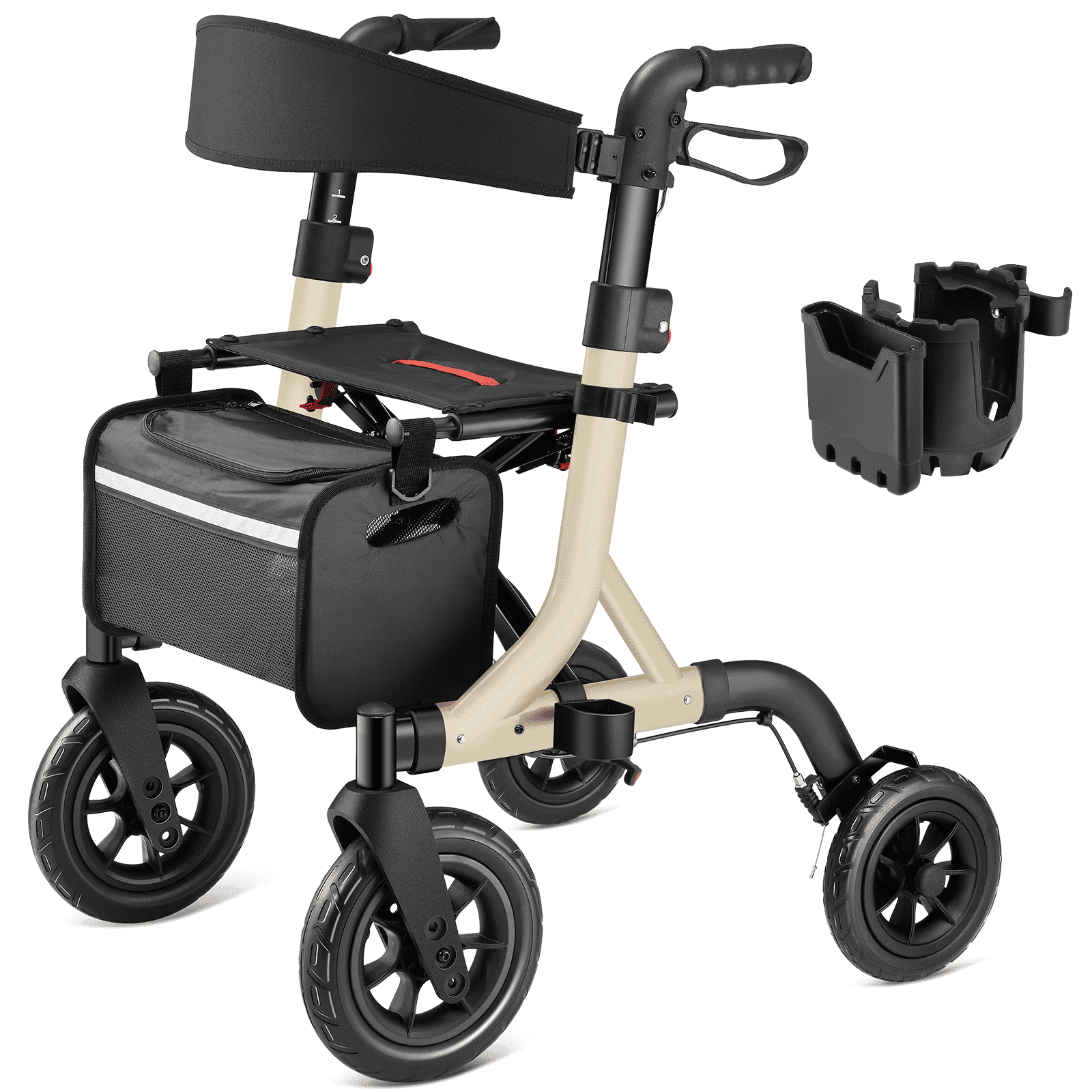 MAXWALK All-Terrain Rollator Walker for Seniors, 10" Rubber Wheels Foldable Walker with Padded ...