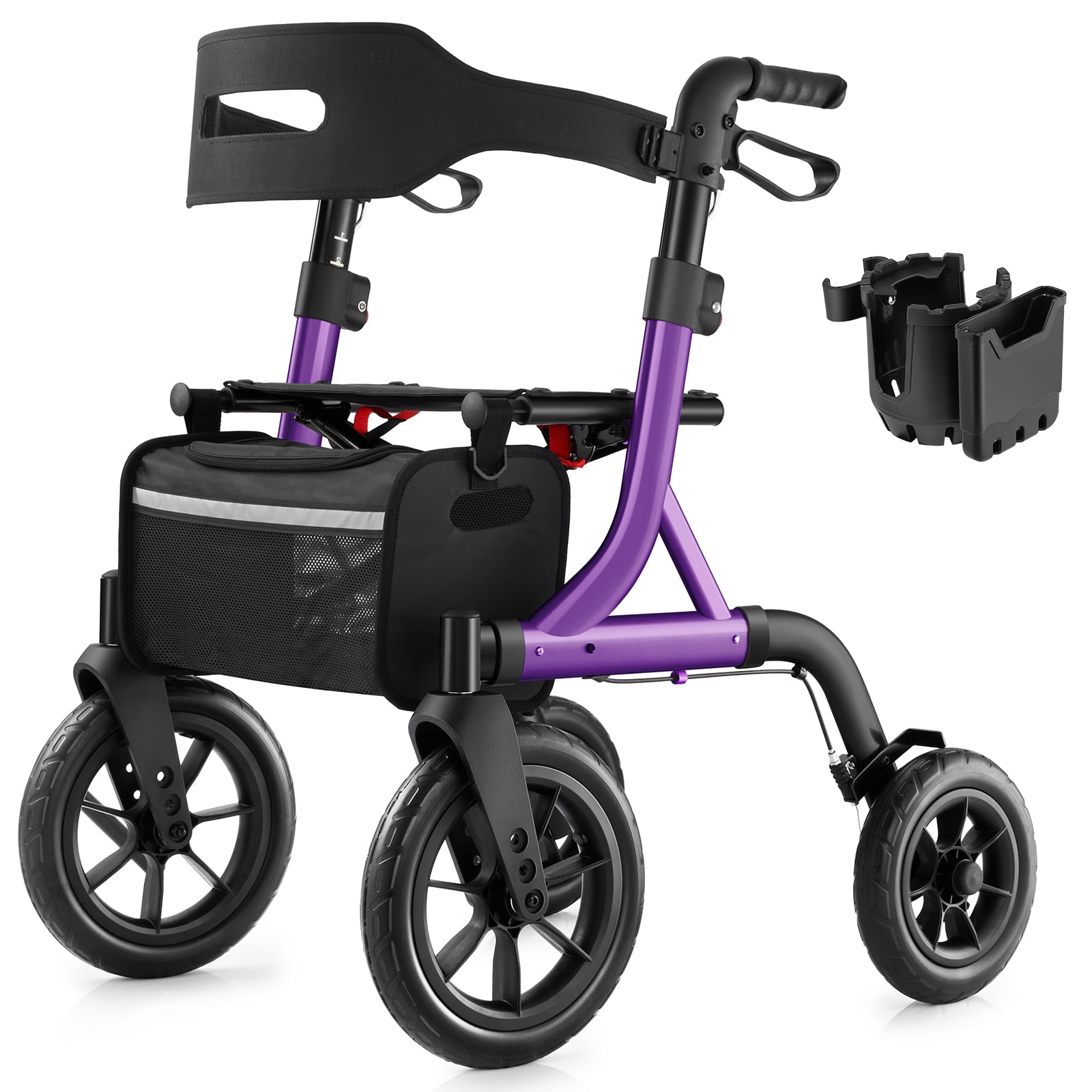 MAXWALK Rollator Walker for Seniors, 12" Big Rubber Wheels Foldable All ...