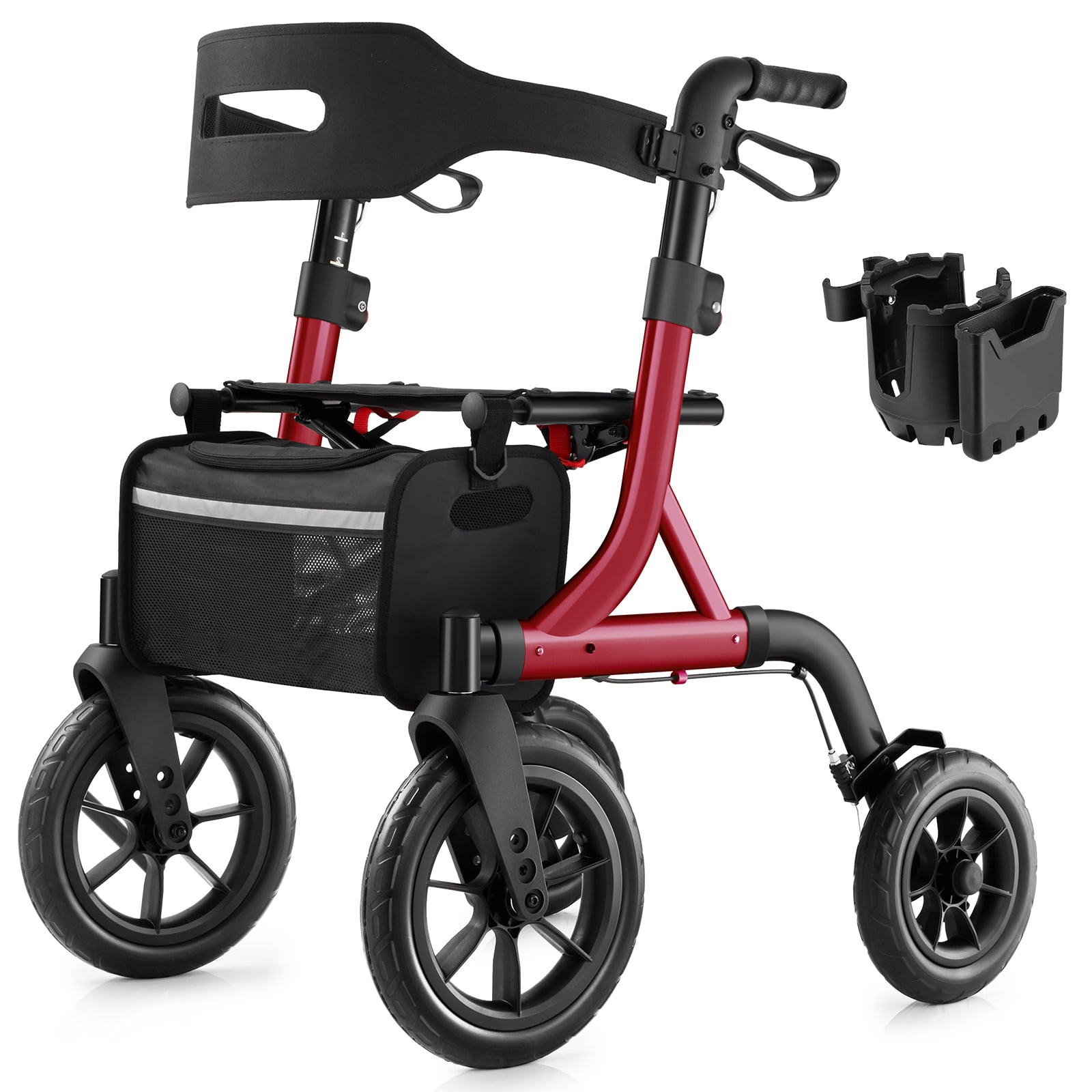 MAXWALK Rollator Walker for Seniors, 12" Big Rubber Wheels Foldable All ...