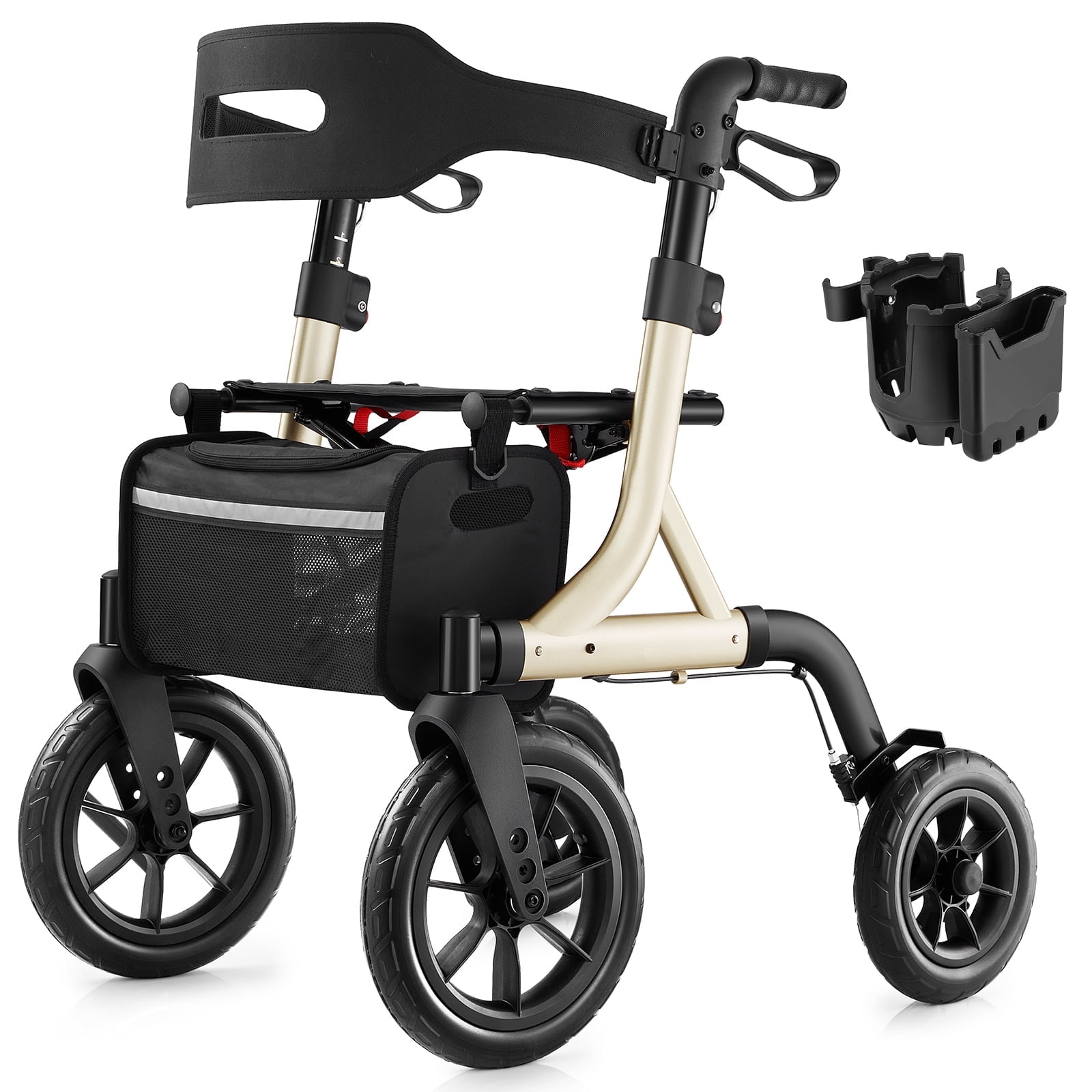 MAXWALK Rollator Walker for Seniors, 12" Rubber Wheels Foldable ...