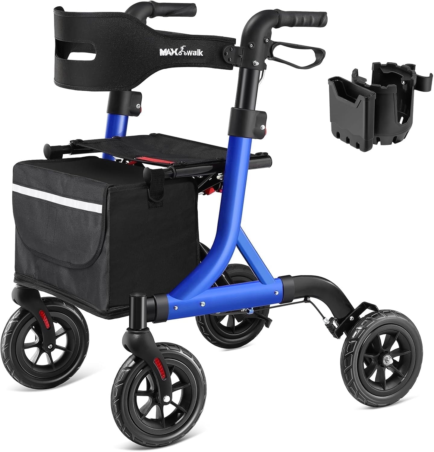 MAXWALK Rollator Walker with Seat, 8" Rubber Wheels, Foldable and ...