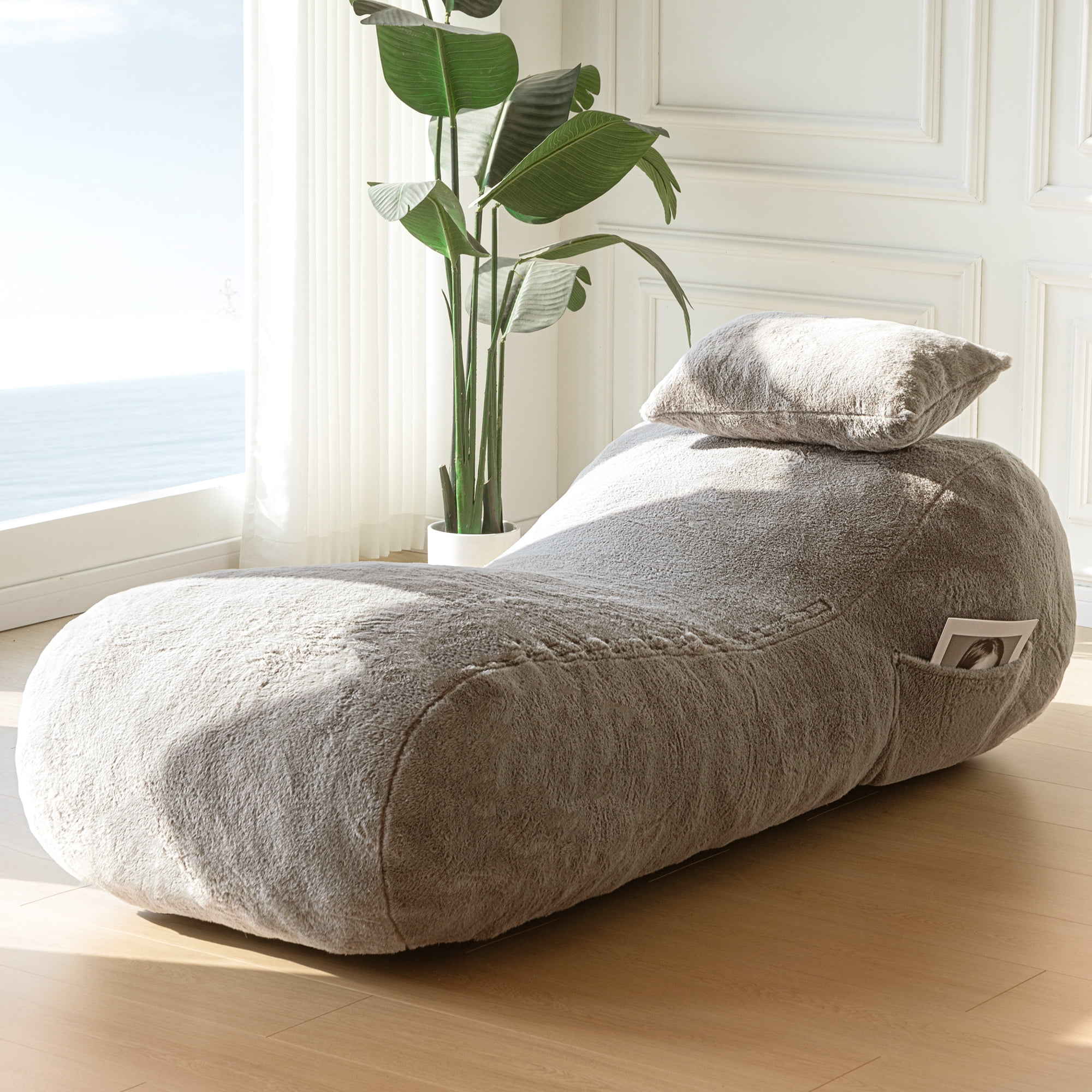 MAXYOYO Bean Bag Bed with Pillow,Foam Chaise Lounger for Bedroom Living ...