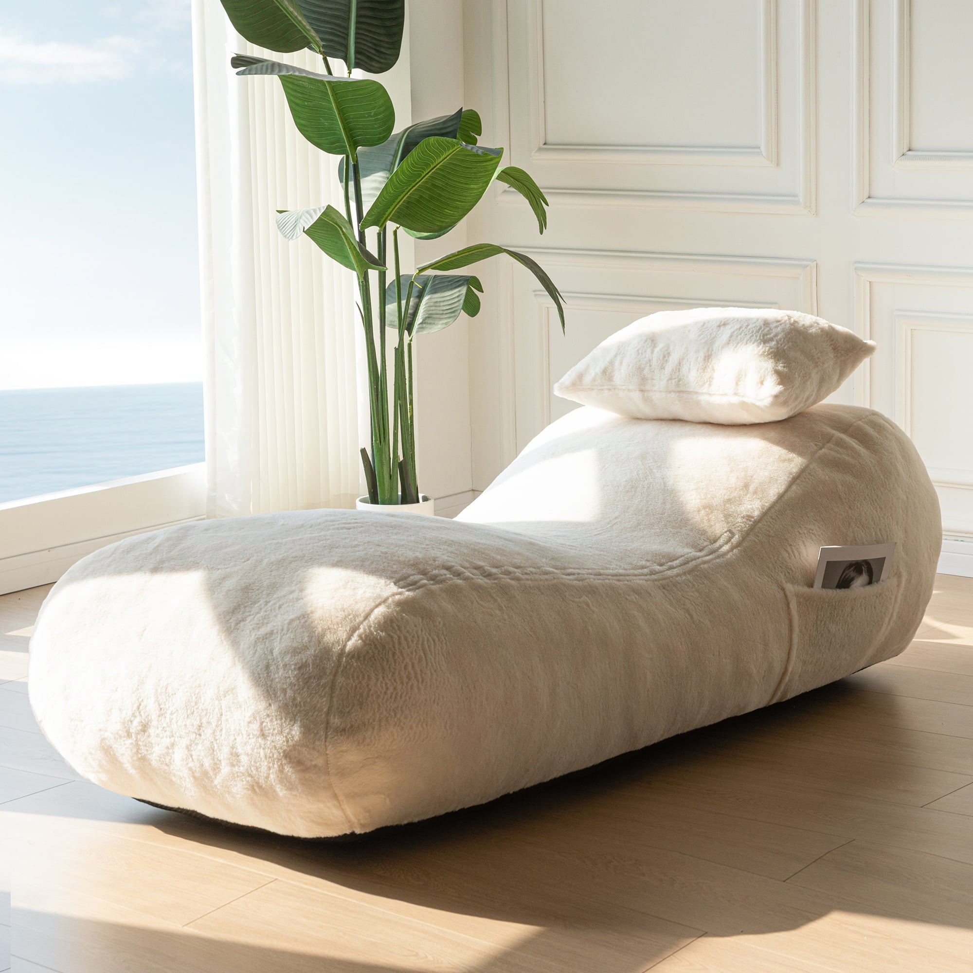 MAXYOYO Bean Bag Bed with Pillow,Foam Chaise Lounger for Bedroom Living ...