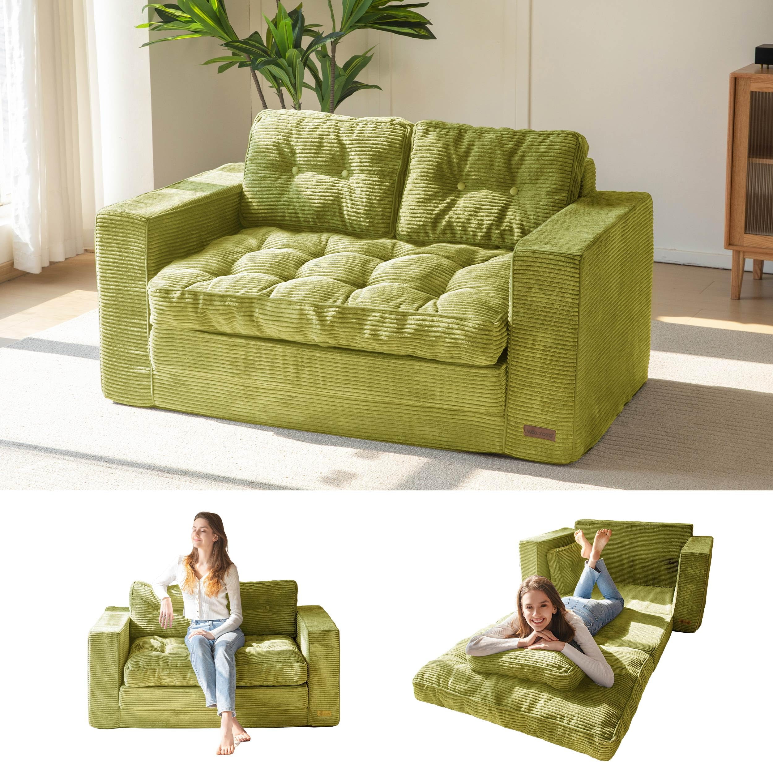 MAXYOYO Convertible Sofa Bed, Pull Out Loveseat Sleeper Sofa, 2 in 1 ...