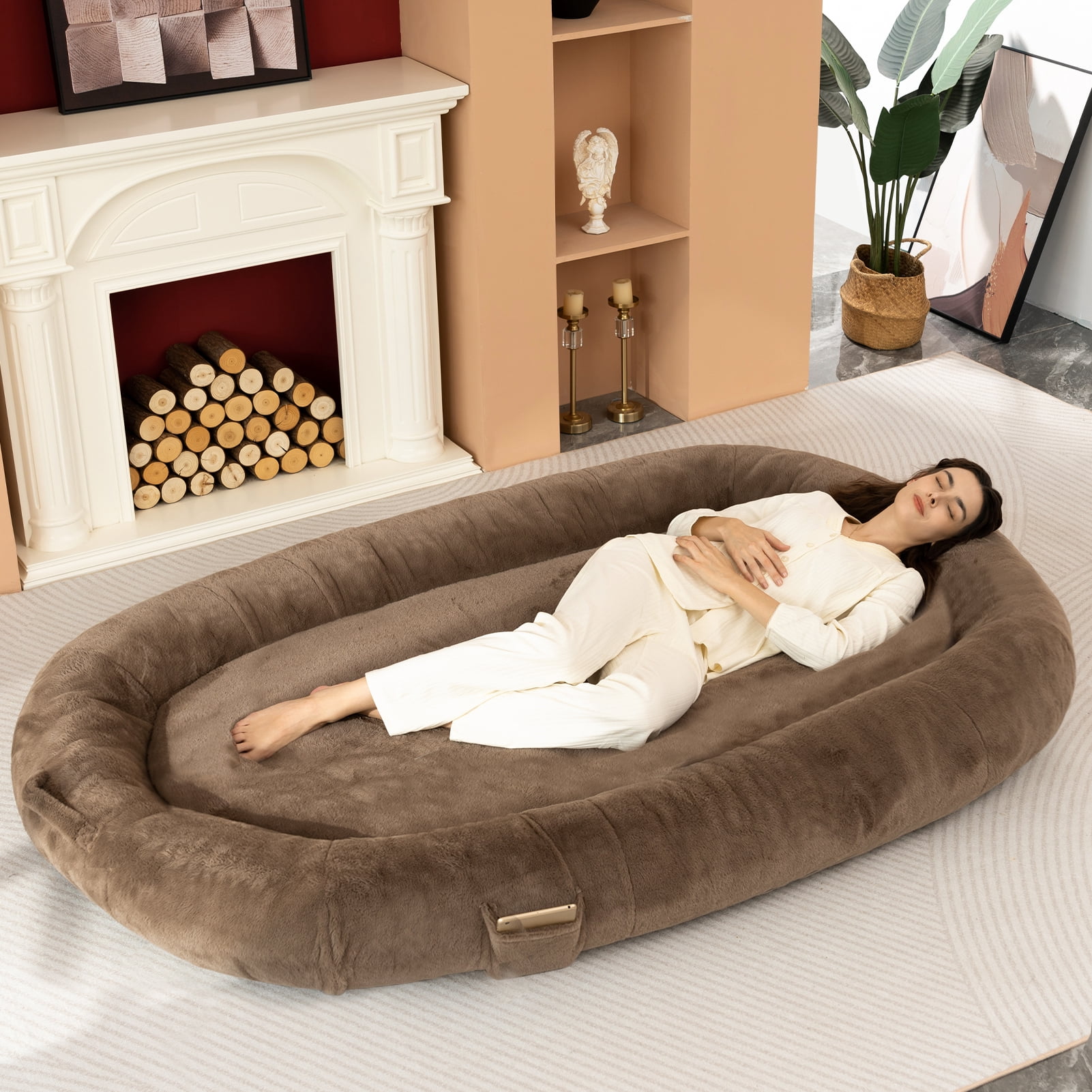 MAXYOYO Extra Large Faux Fur Dog Bed for Humans and Pets, Comfortable ...