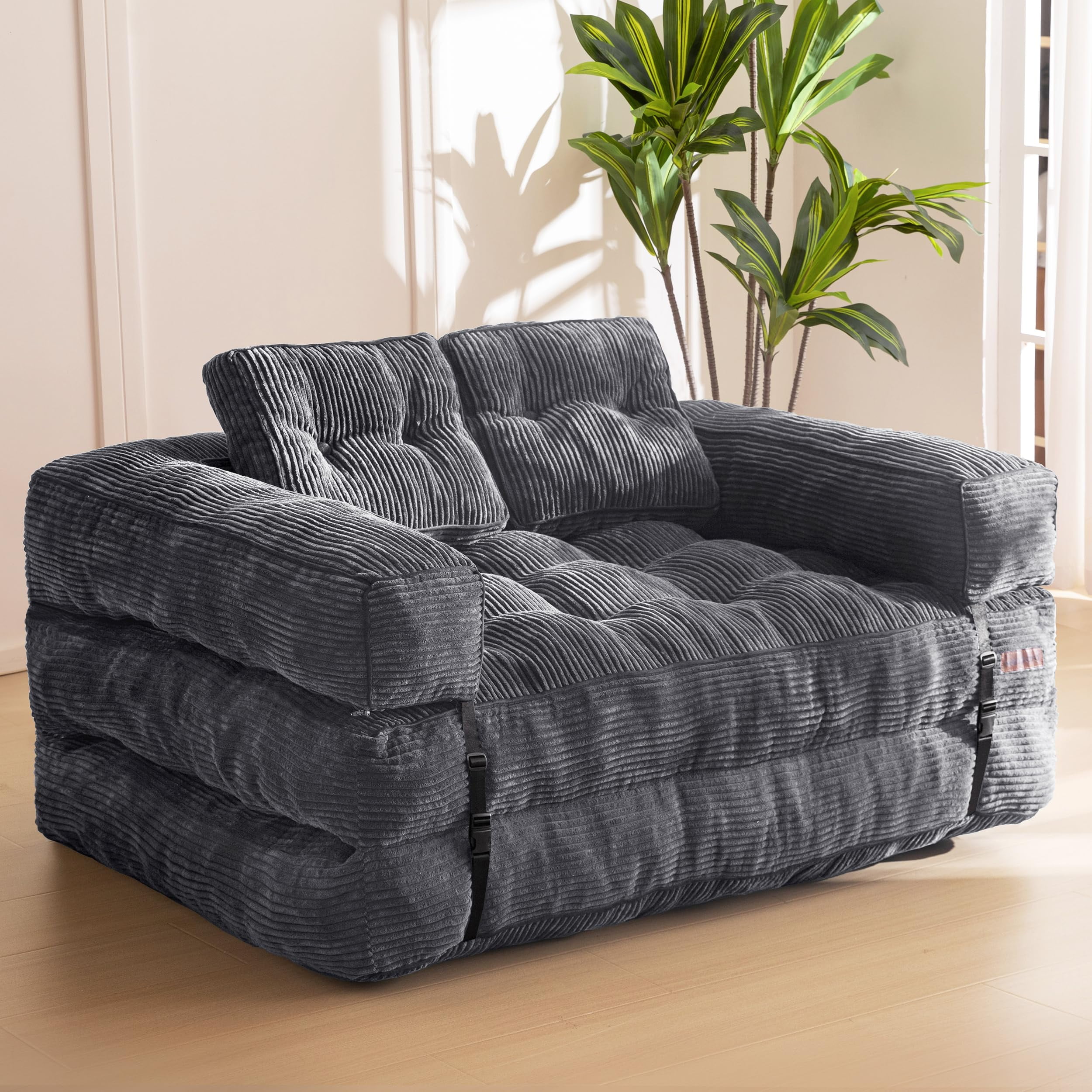 MAXYOYO Folding Sofa Bed, L-Shaped Convertible Sofa Bed with Armrest ...
