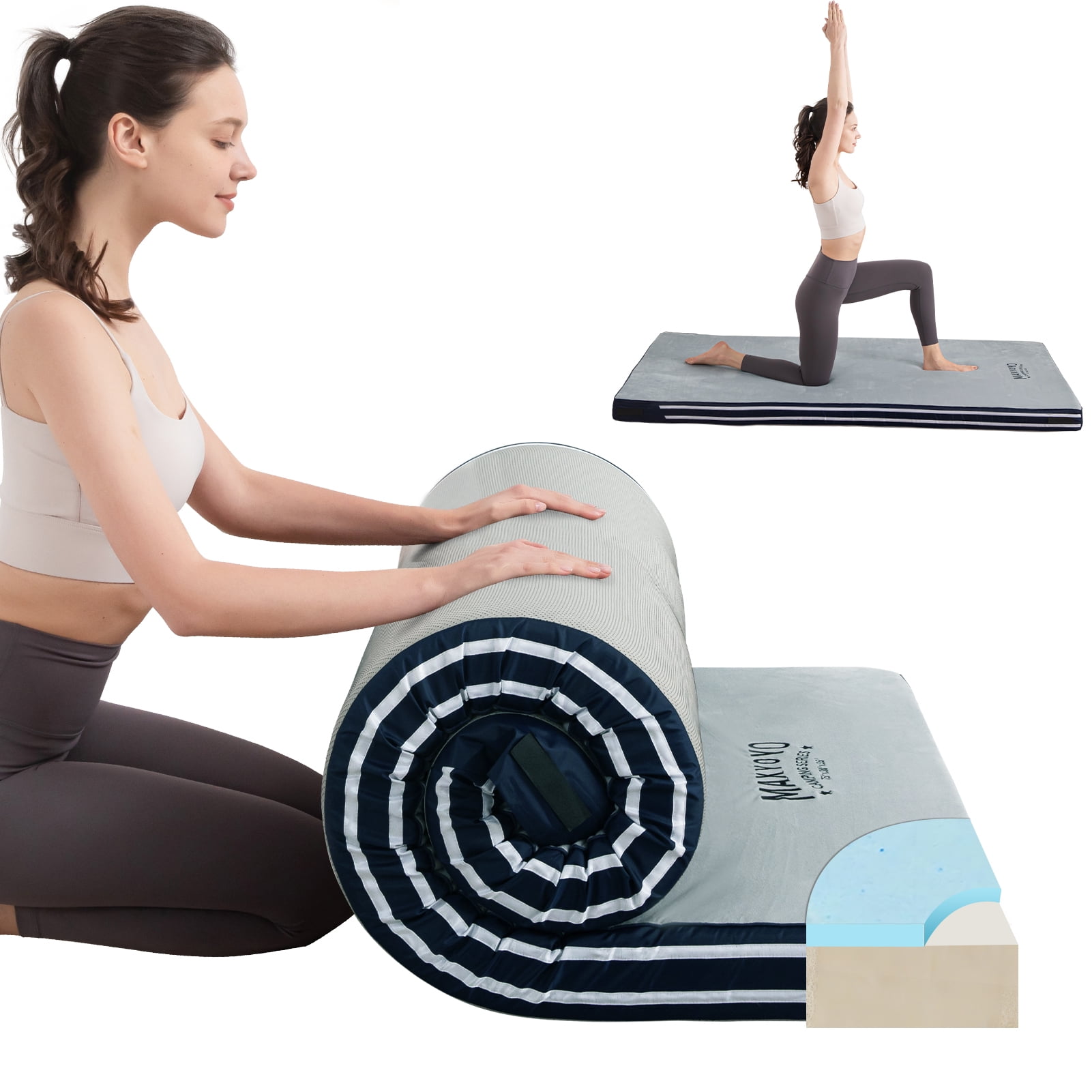 MAXYOYO Foldable Memory Foam Camping Mattress Pad, 3.5 Inch Thick ...