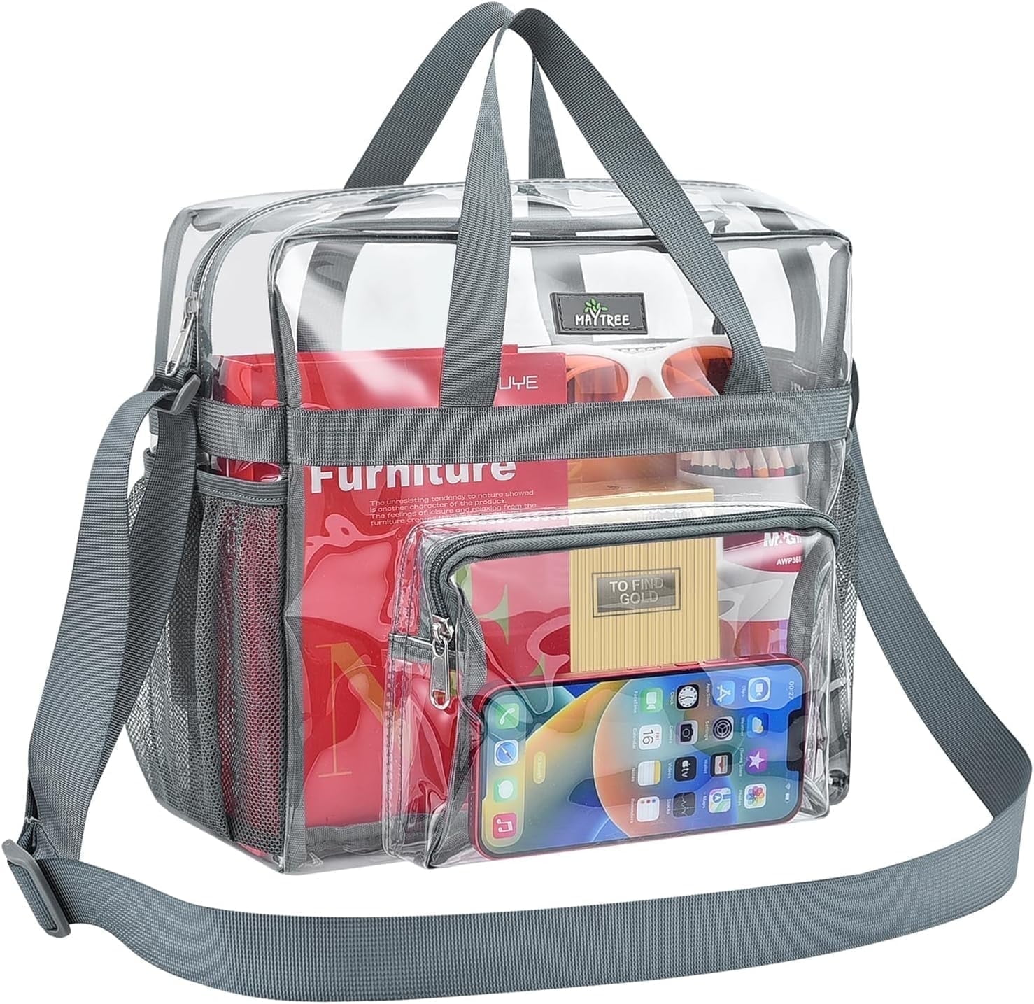 MAY TREE Clear Bag for Stadium Events, 12×6×12 Clear Tote Bag with ...