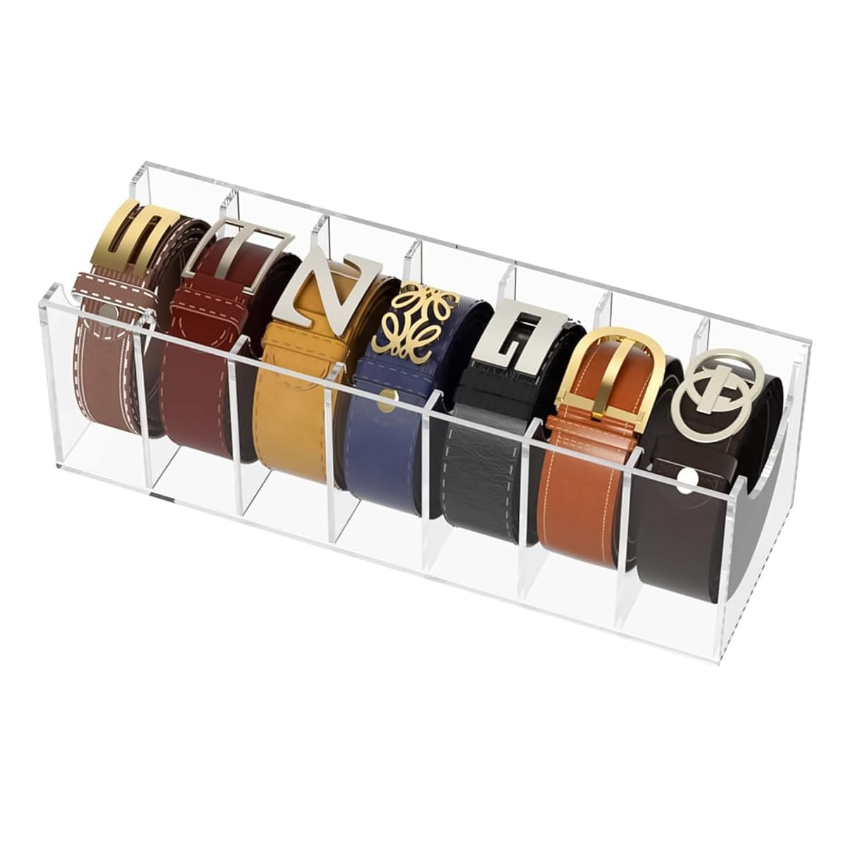 MAYCREATE Belt Organizer Acrylic 7Compartments Belt Container Storage ...