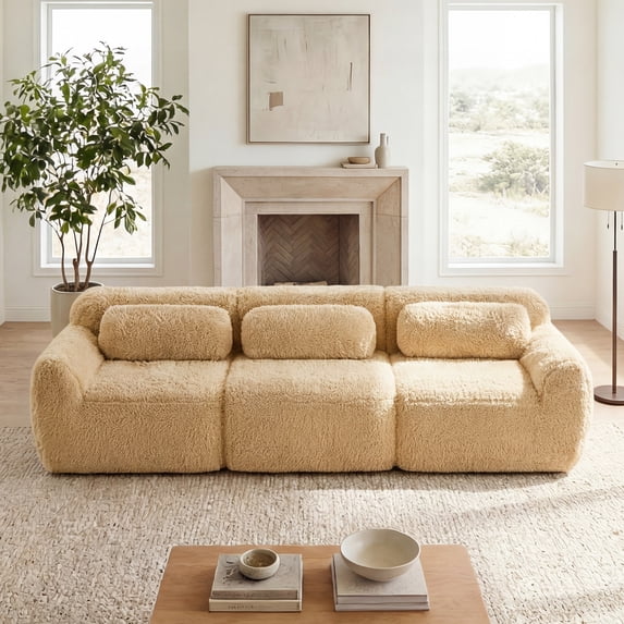 MAYEERTY 114" Plush Modular Sectional Sofa, Khaki Ergonomic Couch ...