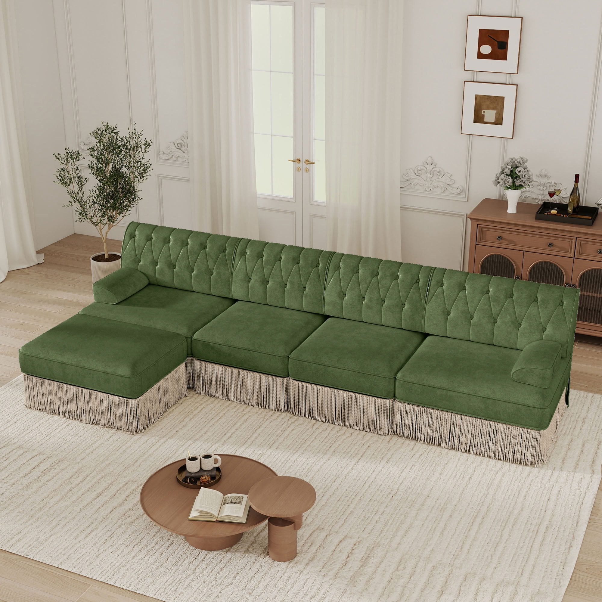 MAYEERTY 135 Inch L-Shaped Sectional Sofa, Pet Friendly Chesterfield ...