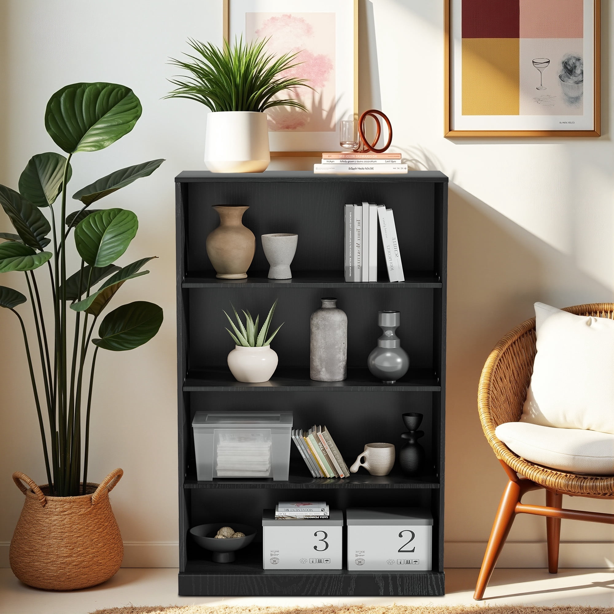 MAYEERTY 16*31*49"Black Wood Grain Storage Cabinet with Adjustable ...