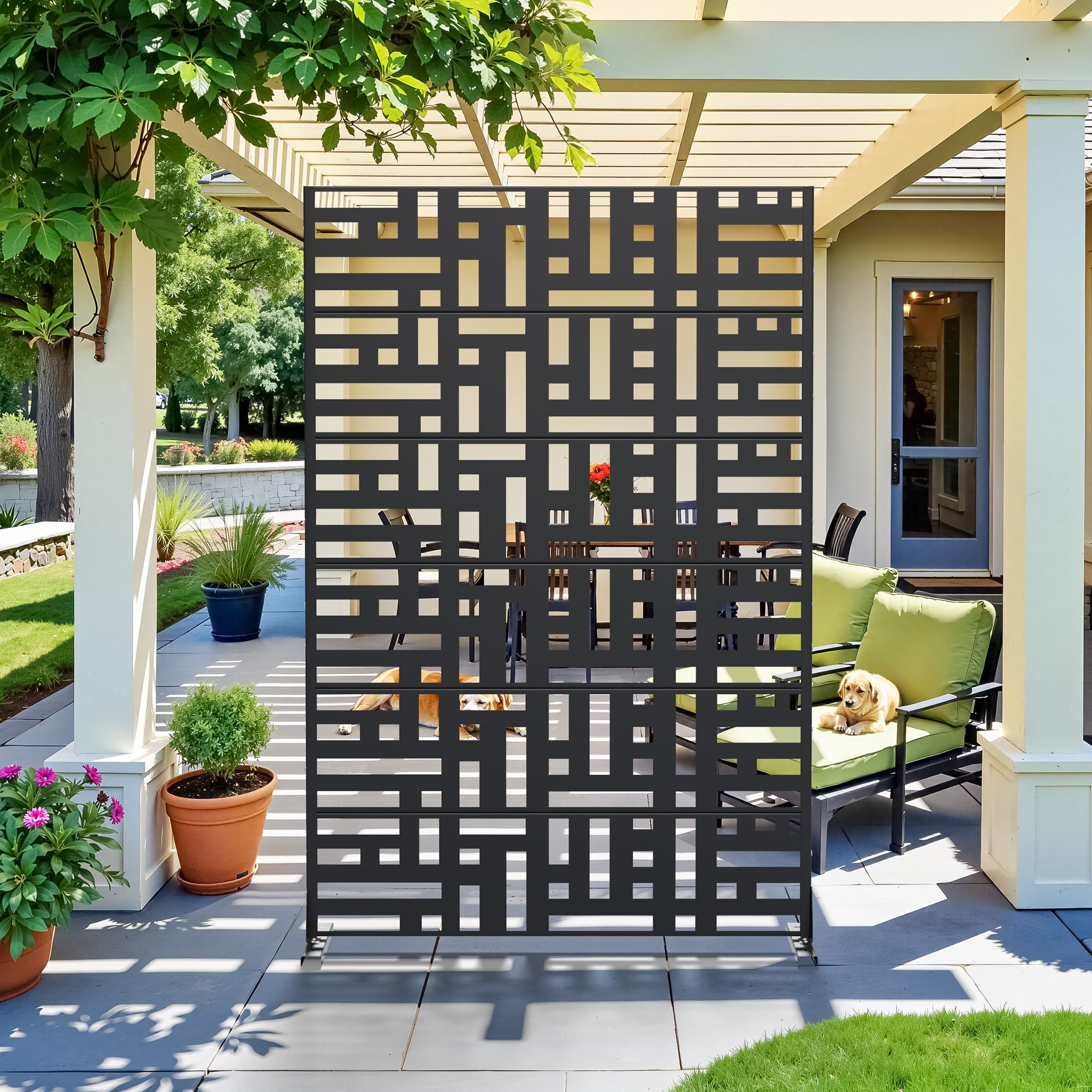 MAYEERTY 2-Piece 72×47" Outdoor Black Metal Privacy Panel Screen for ...