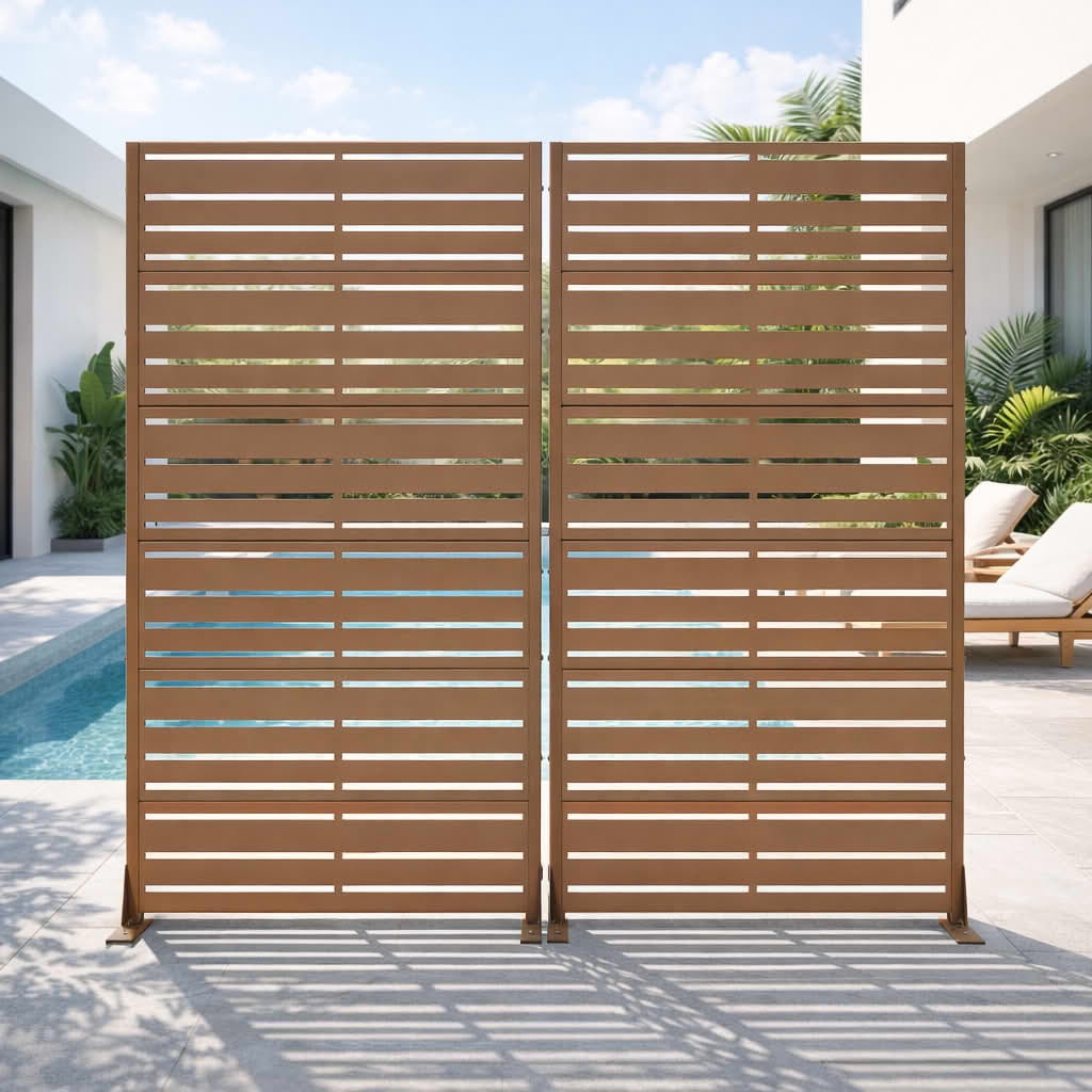 MAYEERTY 2-Piece 72"x35" Freestanding Privacy Fence, 6-Panel Brown ...