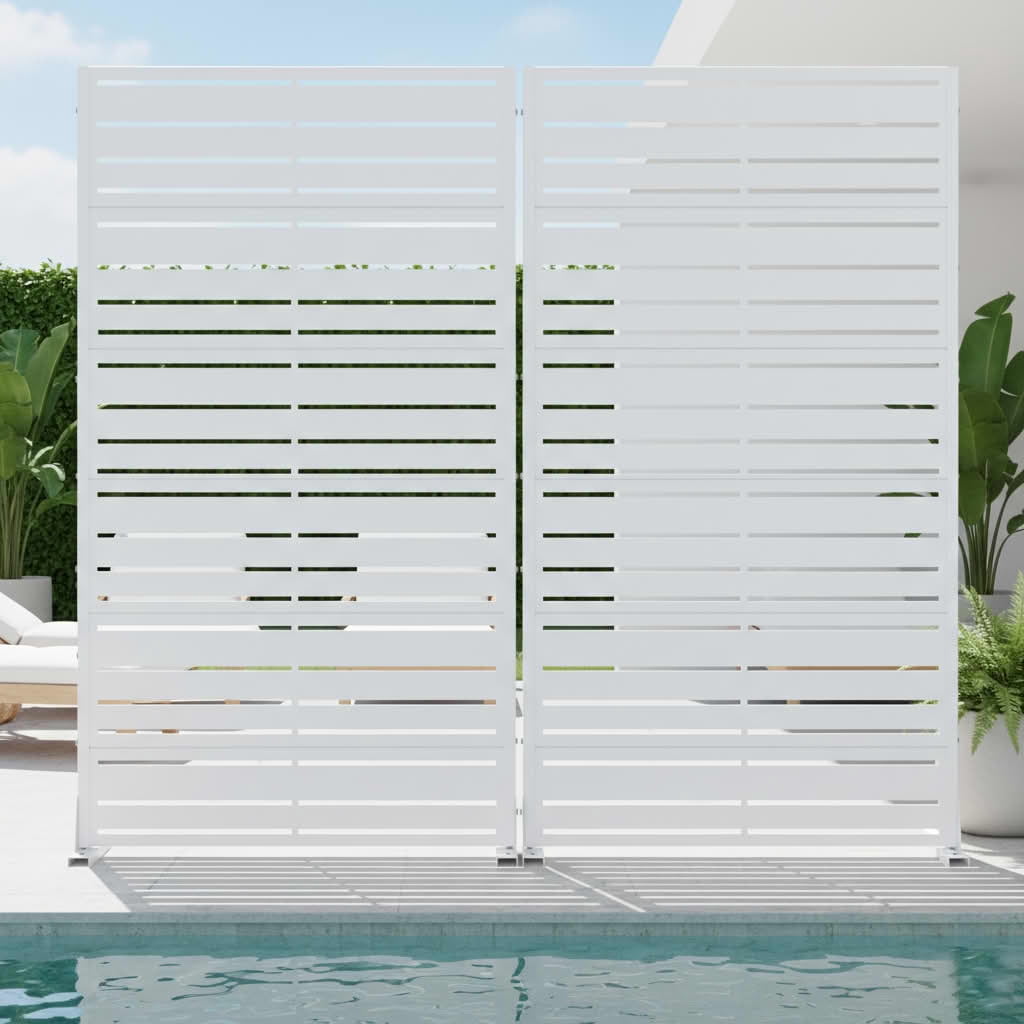MAYEERTY 2-Piece Outdoor Metal Privacy Screen 6ft × 3ft White, 6-Panel ...