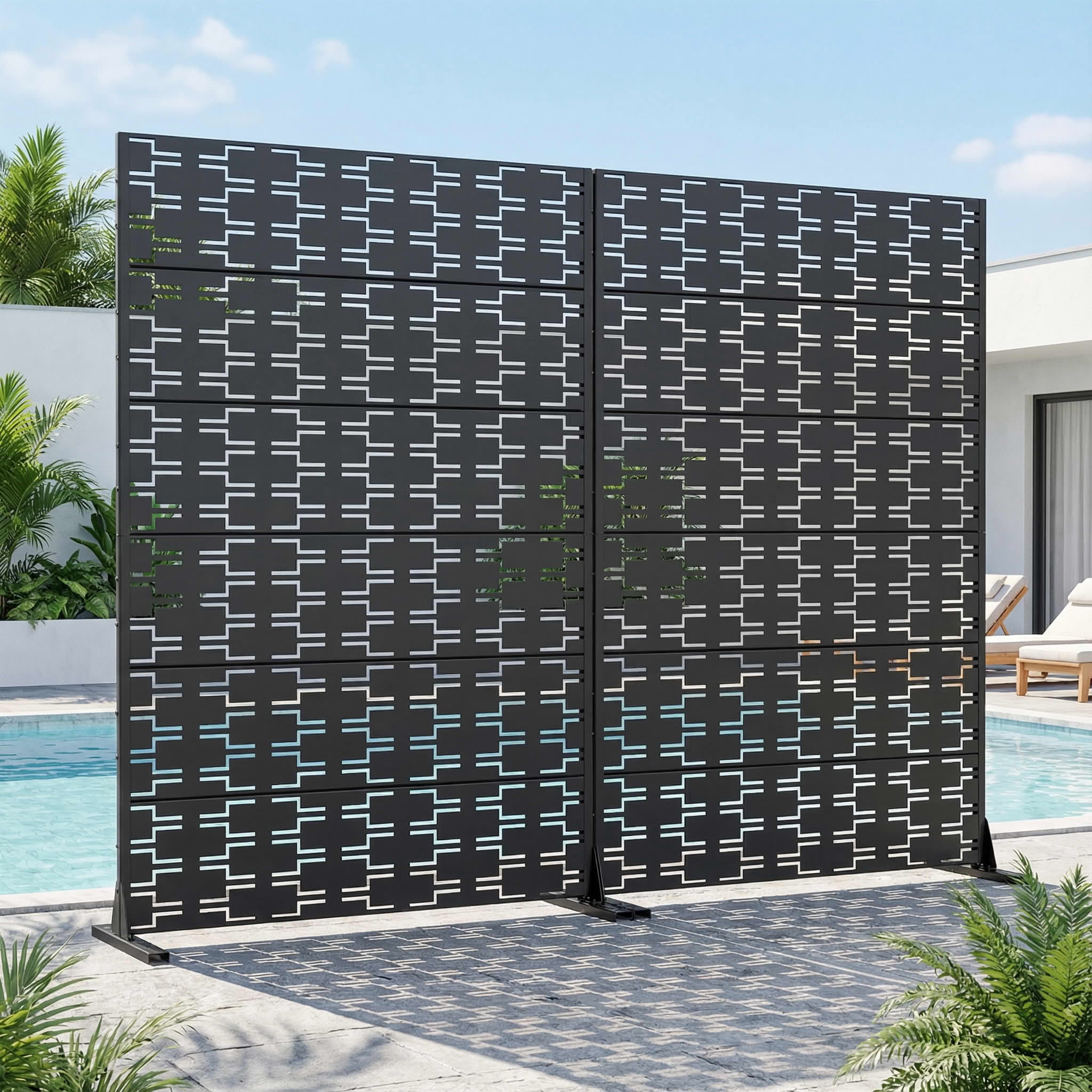 MAYEERTY 2-Piece Outdoor Metal Privacy Screen 6ft × 4ft Black, 6-Panel ...