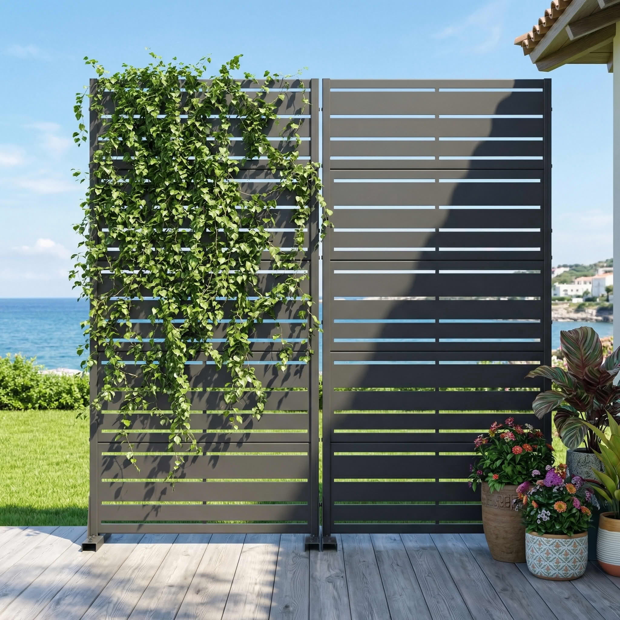 MAYEERTY 2-Piece Outdoor Privacy Screen Metal Fence - 5ft Black, 5 ...
