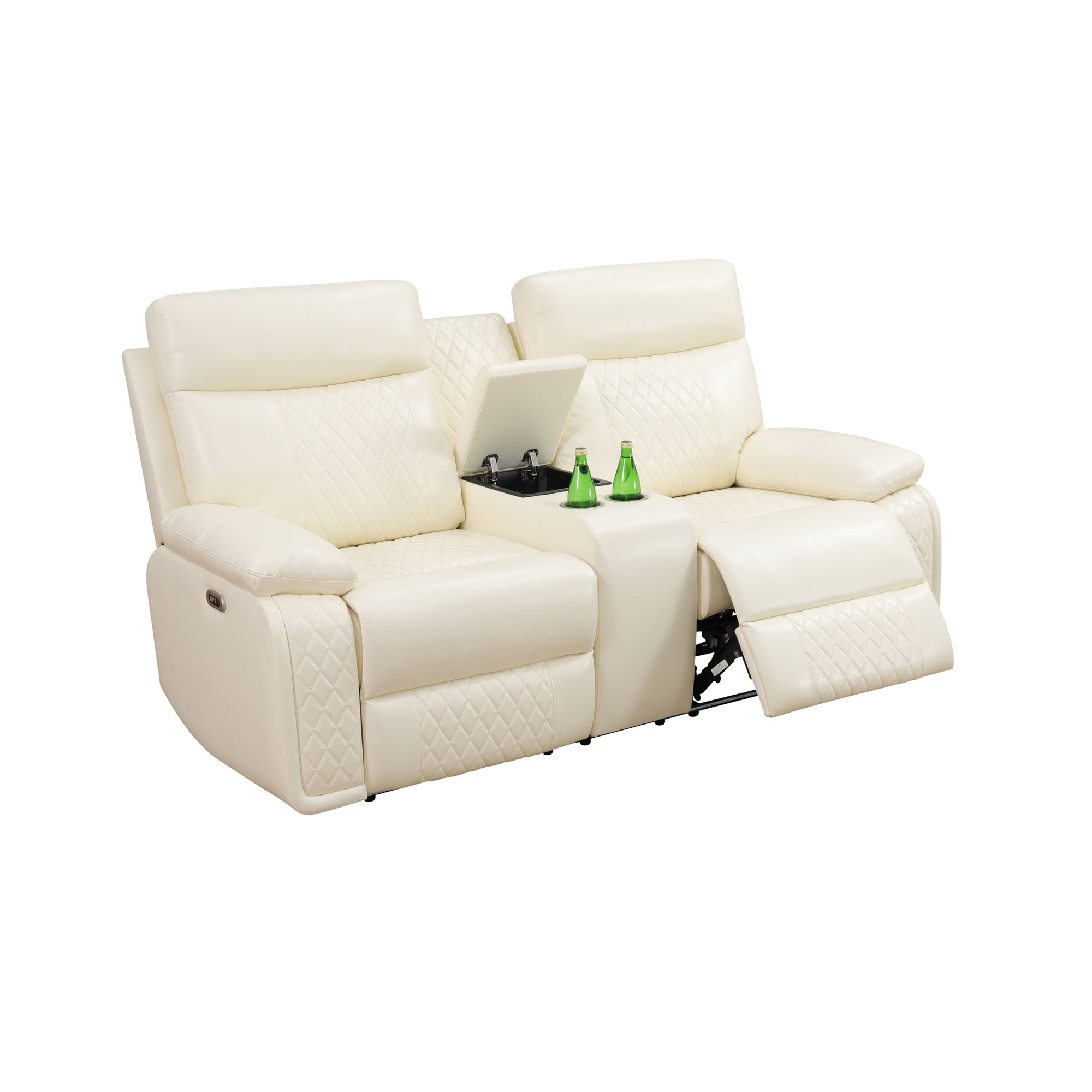 MAYEERTY 2-Seater Recliner Loveseat Sofa, Semi PU Leather with Storage ...
