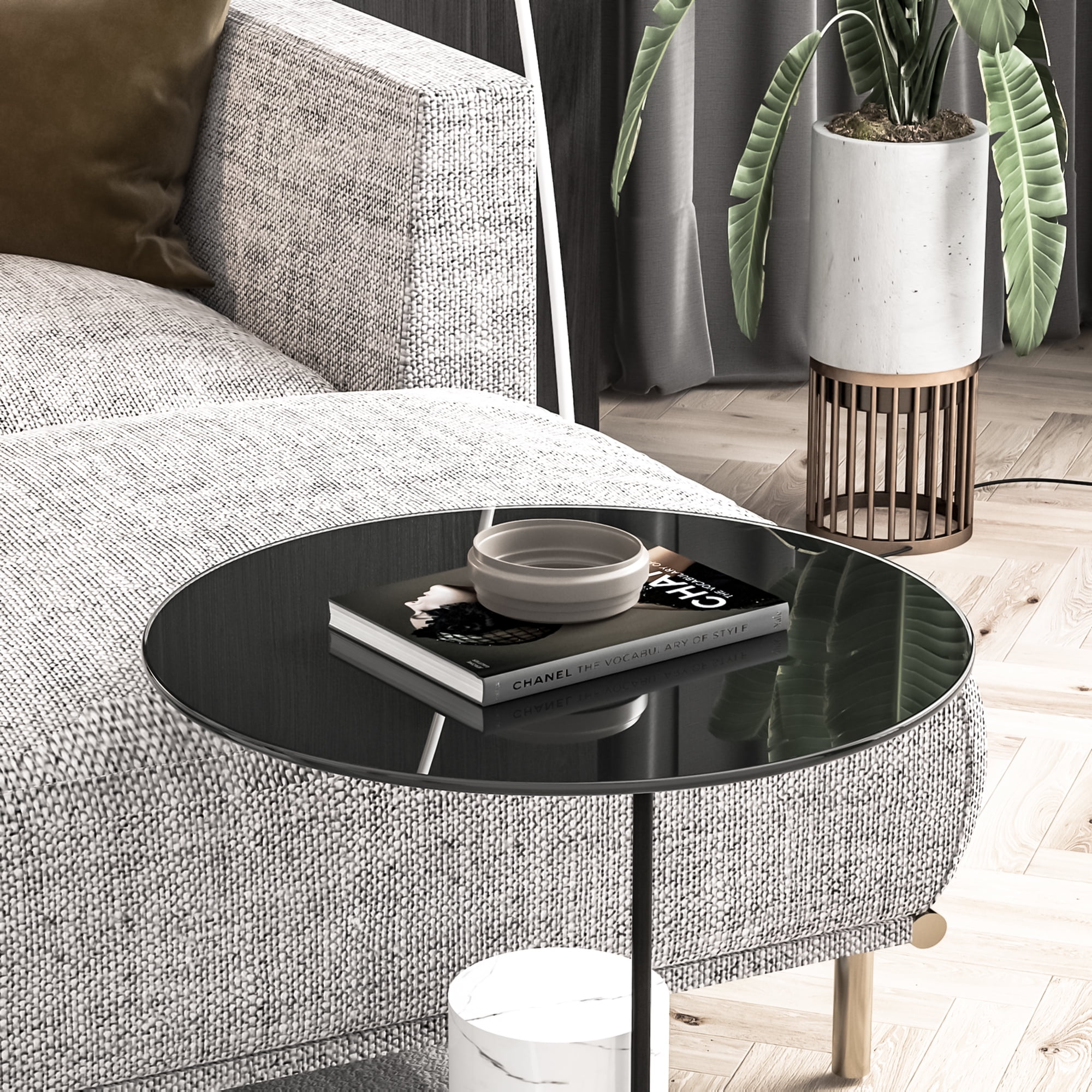 MAYEERTY 20" Round Tempered Glass Table Top, Beveled Polished Edge for ...