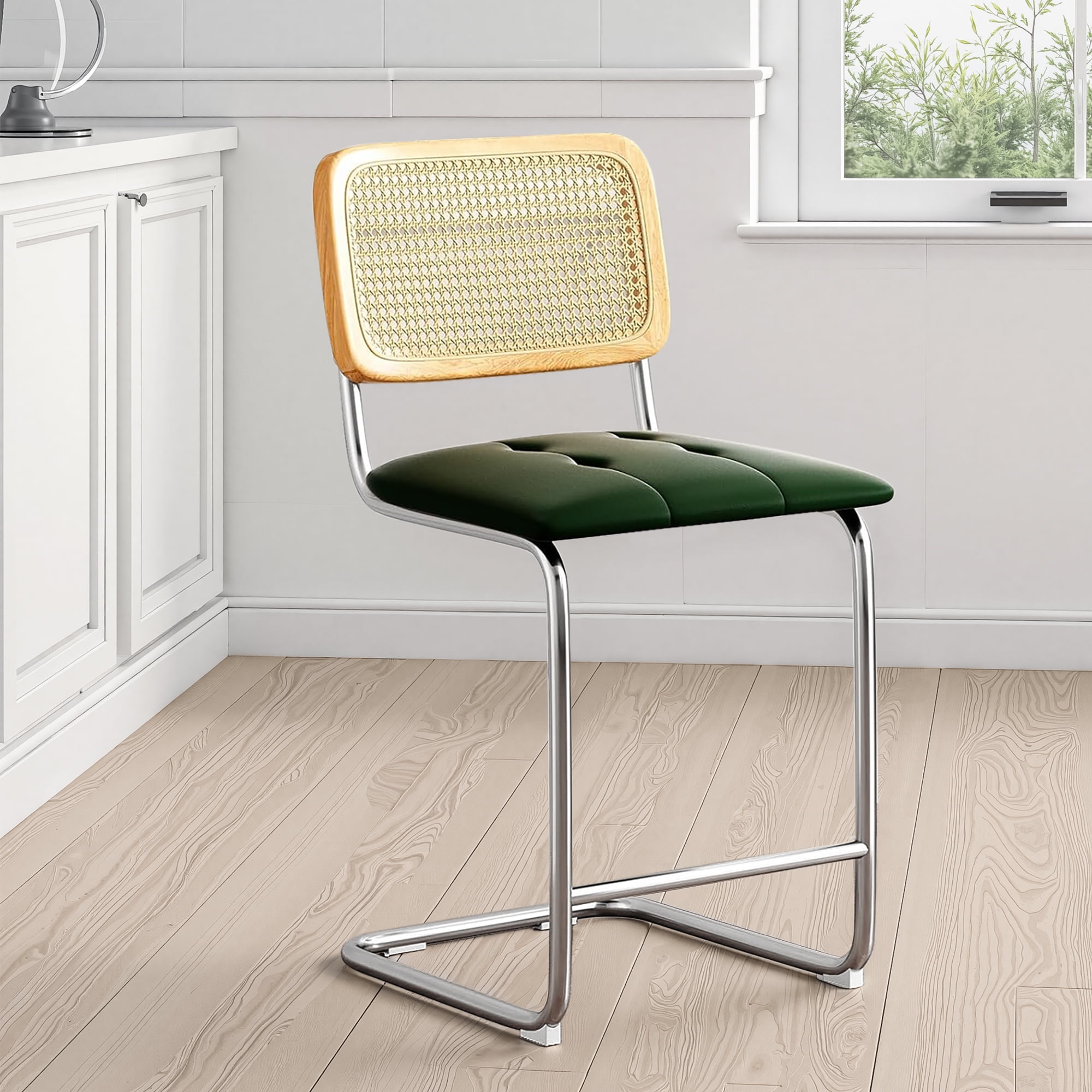 MAYEERTY 24" Green Counter Height Bar Stools Set of 2, PU Leather ...