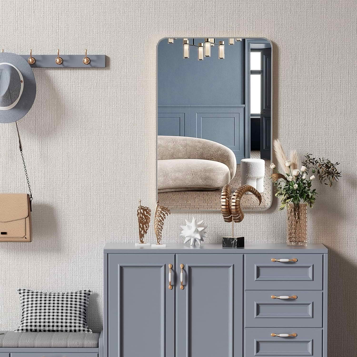 MAYEERTY 24x36 Inch Silver Metal Framed Rectangular Bathroom Wall ...
