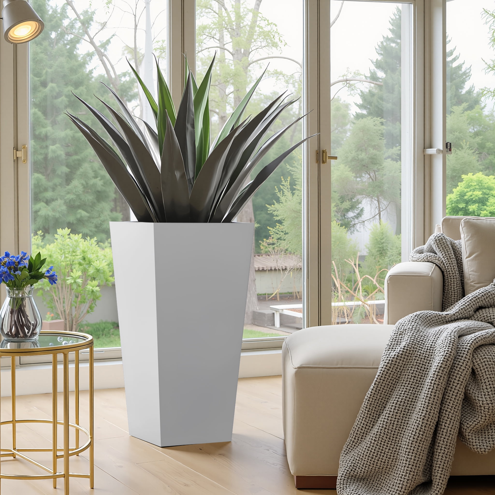 MAYEERTY 25"H Metal Tapered Planter:Large Garden Pot,Drainage Hole ...