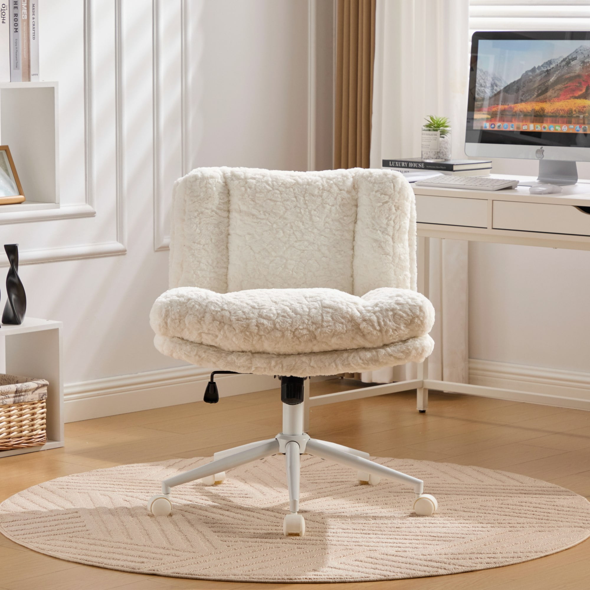 MAYEERTY 26.4 Inch Wide Seat Office Chair - Artificial Rabbit Hair ...