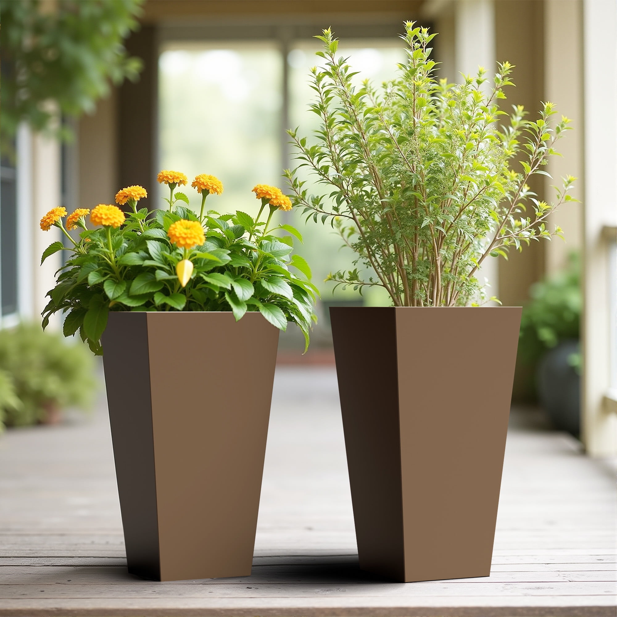 MAYEERTY 28*15*15" Brown Modern Metal Cone Planter with Inner Shelf for ...