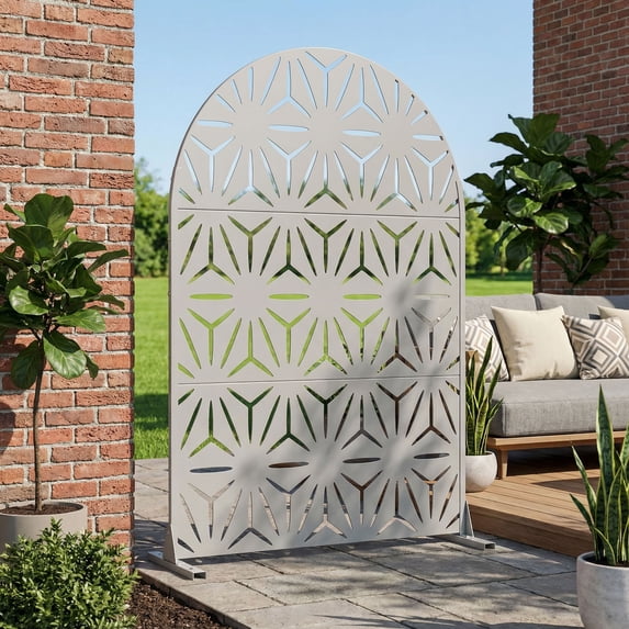 MAYEERTY 3 Panels Arched Metal Outdoor Privacy Screen Garden Divider ...