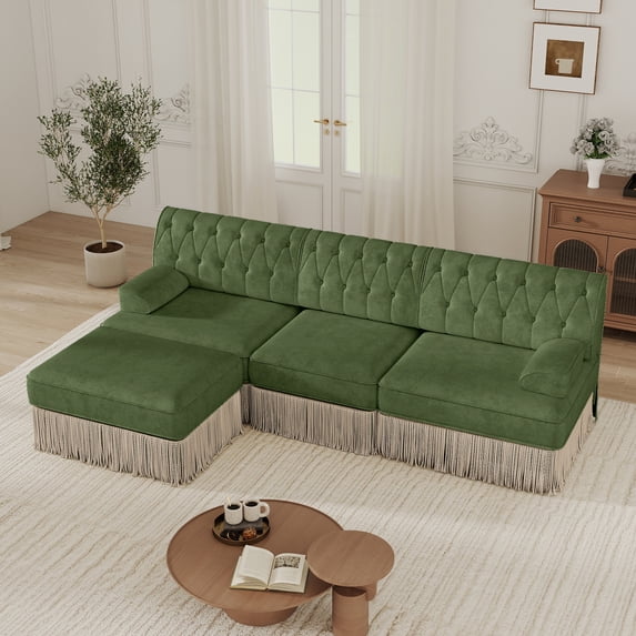 MAYEERTY 3-Seater Cloud Sectional Sofa, Chesterfield Modular Couch with ...