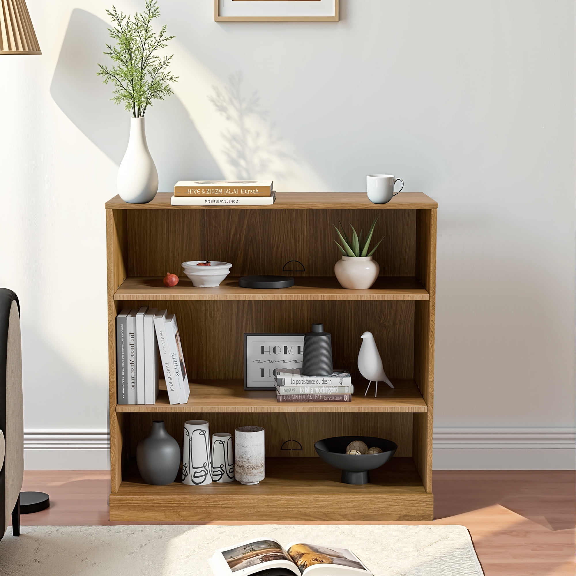 MAYEERTY 3-Shelf 16*31*31"Natural Wood Grain Bookcase with Adjustable ...